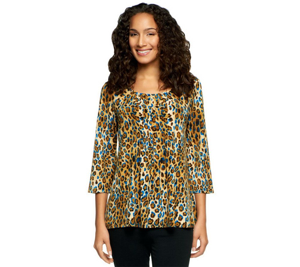 "As Is" Susan Graver Liquid Knit 3/4 Bell Sleeve Top with Pleat Detail ...