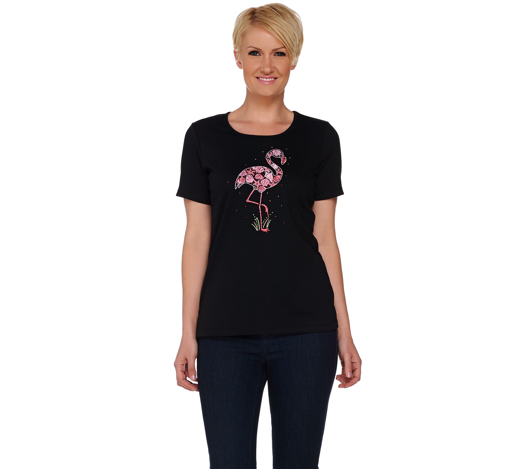 Quacker Factory Shore Thing Embroidered Short Sleeve T Shirt