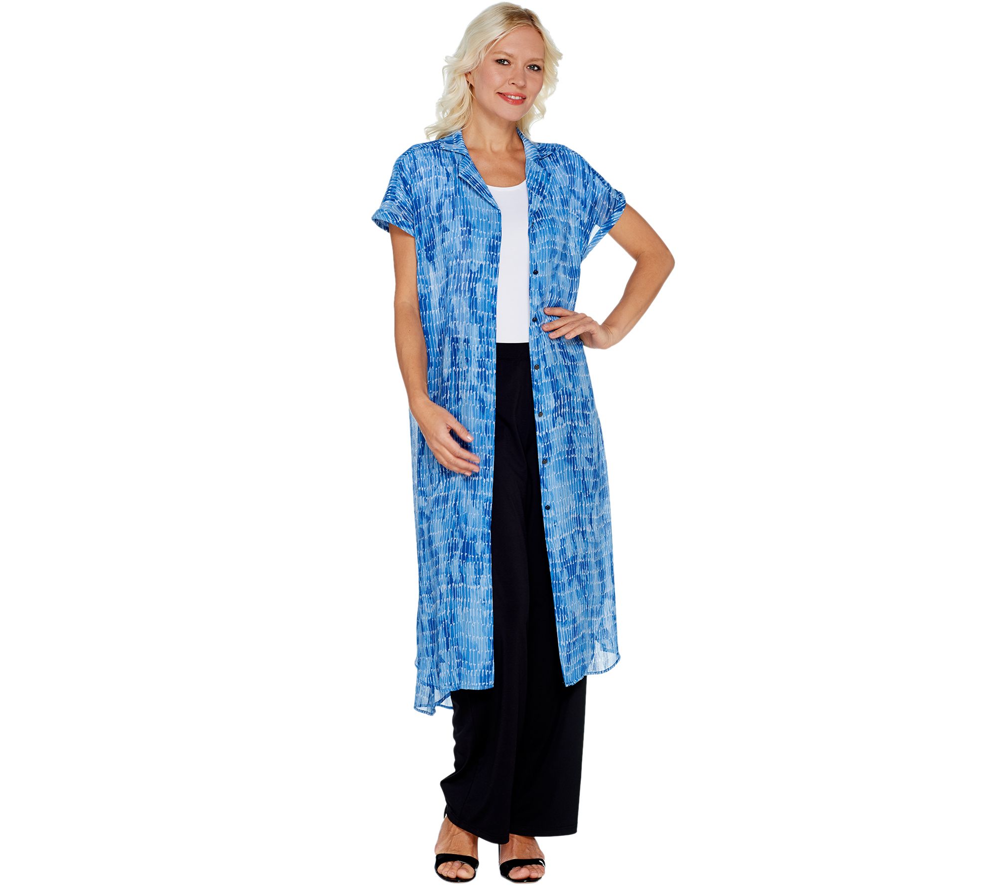 "As Is" H by Halston Regular Extended Shoulder Button Front Duster ...