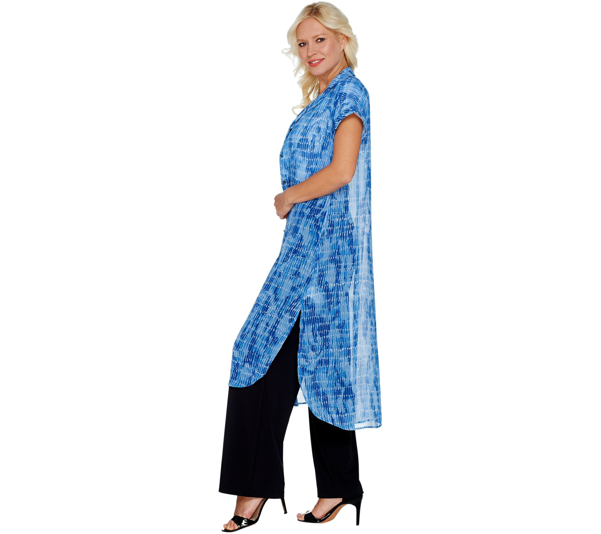 "As Is" H by Halston Regular Extended Shoulder Button Front Duster ...