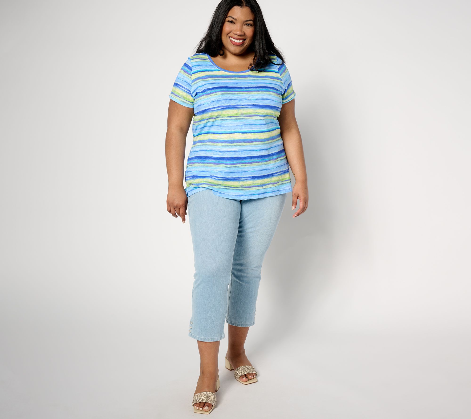 Belle by Kim Gravel Flexibelle Pearls Cropped Jean, Regular - QVC.com
