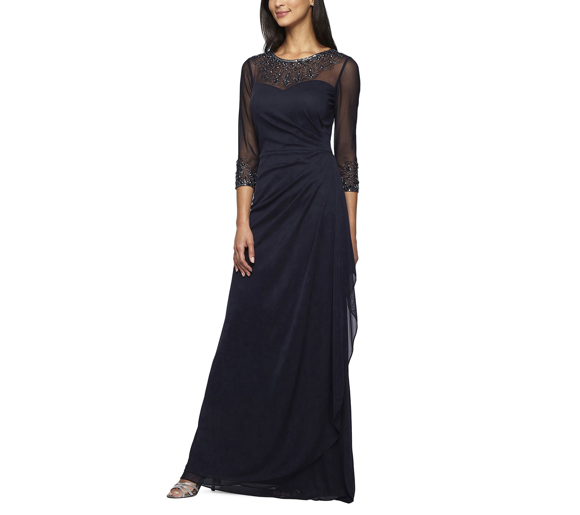 Alex Evenings Mesh Gown with Beaded Neckline - QVC.com