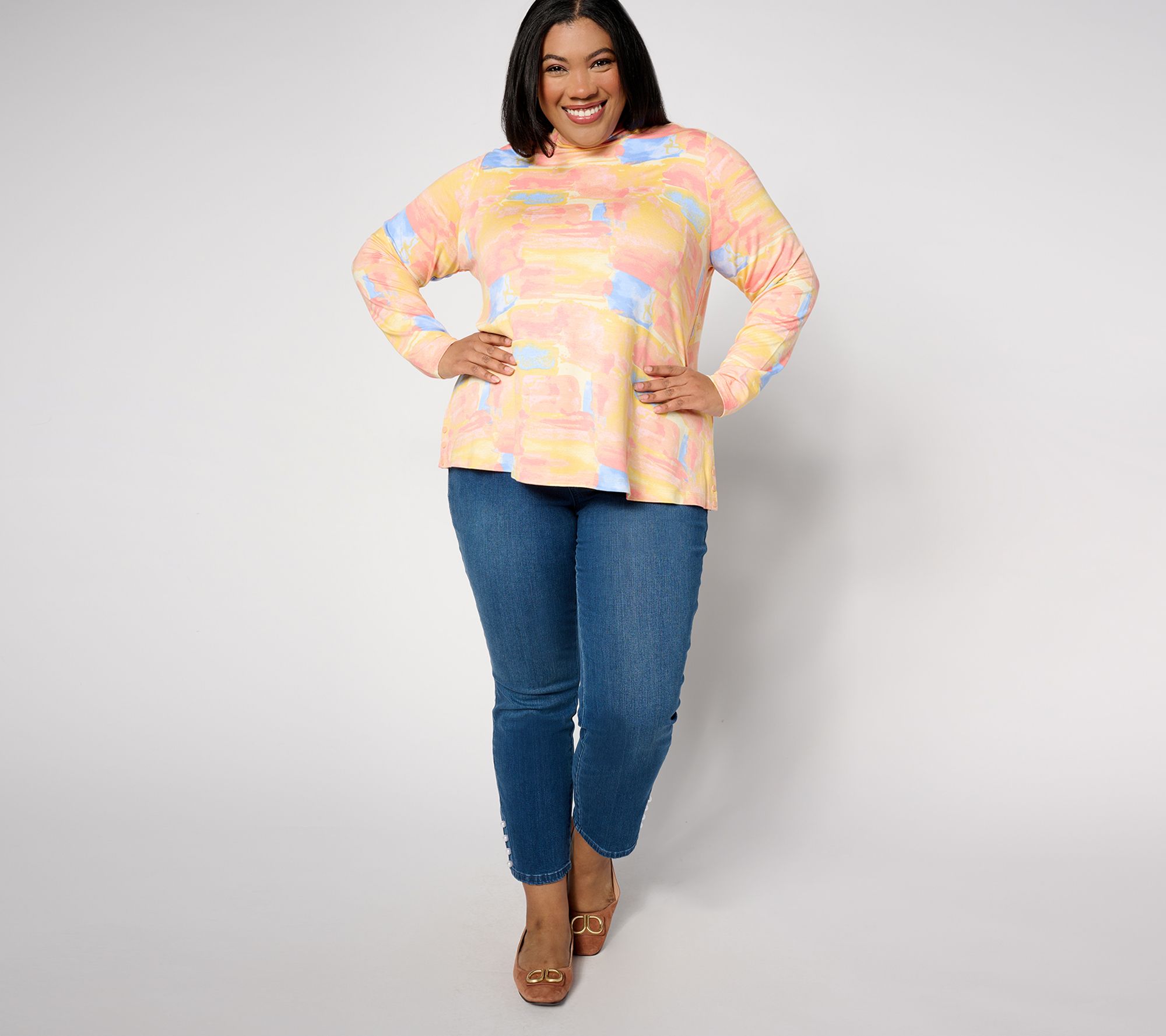"As Is" Sport Savvy Printed Drapey Mock Neck Swing Top - QVC.com