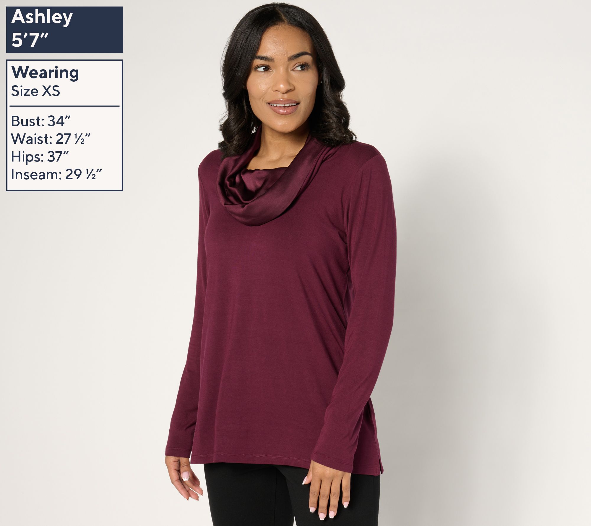 "As Is" Belle by Kim Gravel Modal Spandex Sateen Cowl Neck Top - QVC.com