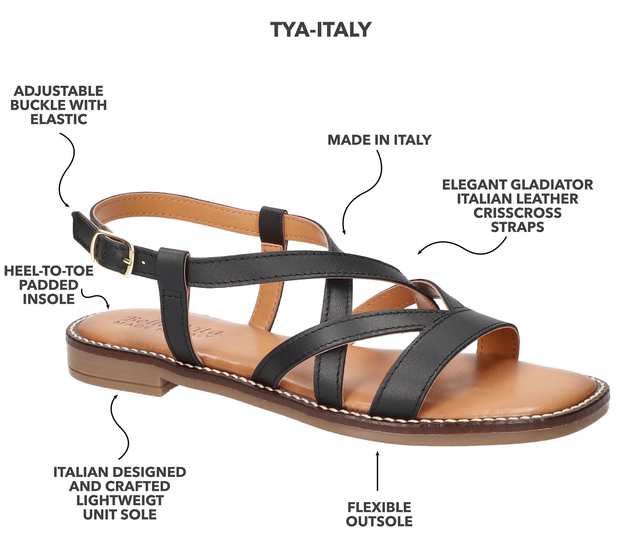 Bella Vita Flat Sandals-Tya-Italy - QVC.com