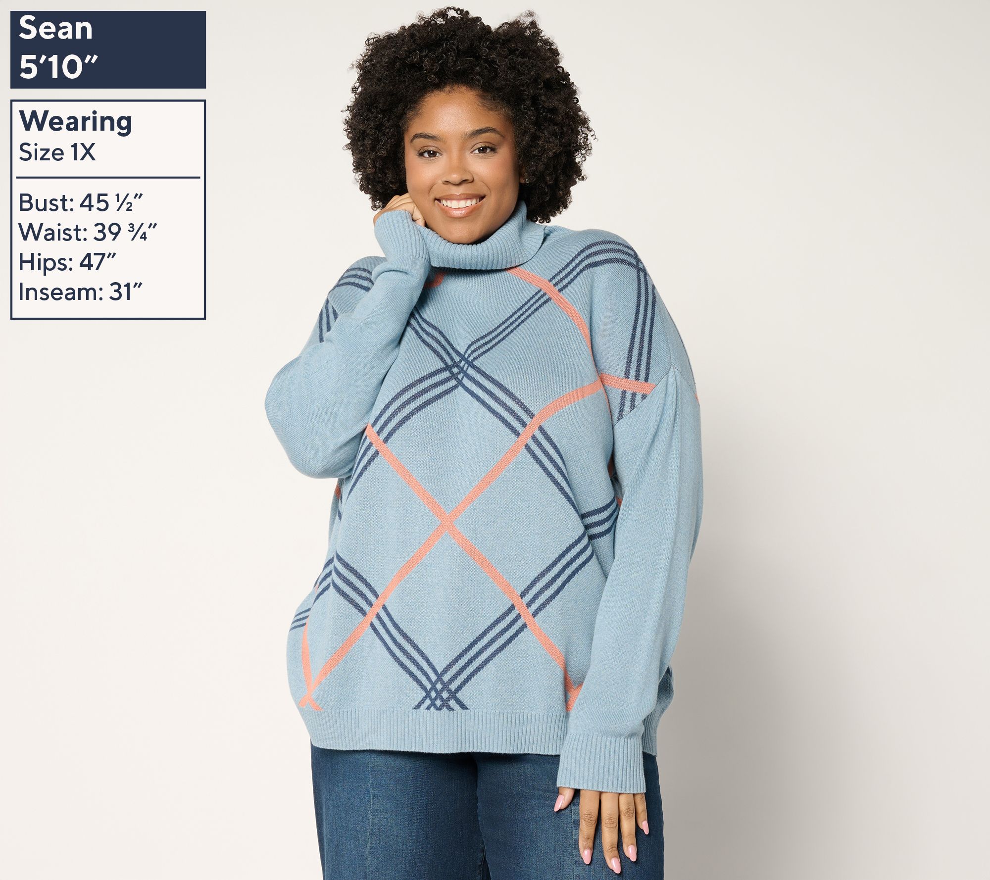 Belle by Kim Gravel Mad for Plaid Turtleneck Sweater - QVC.com