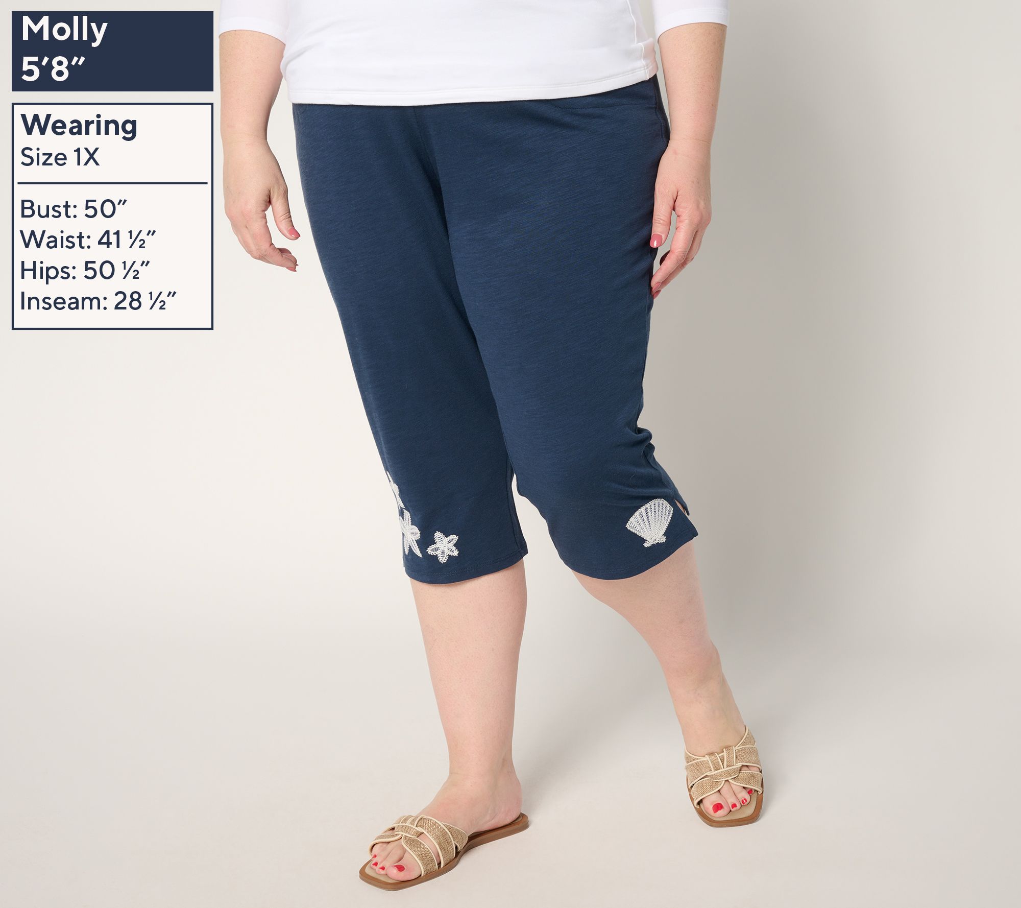 "As Is" Quacker Factory Under the Sea Embroidered Knit Capri Pant - QVC.com