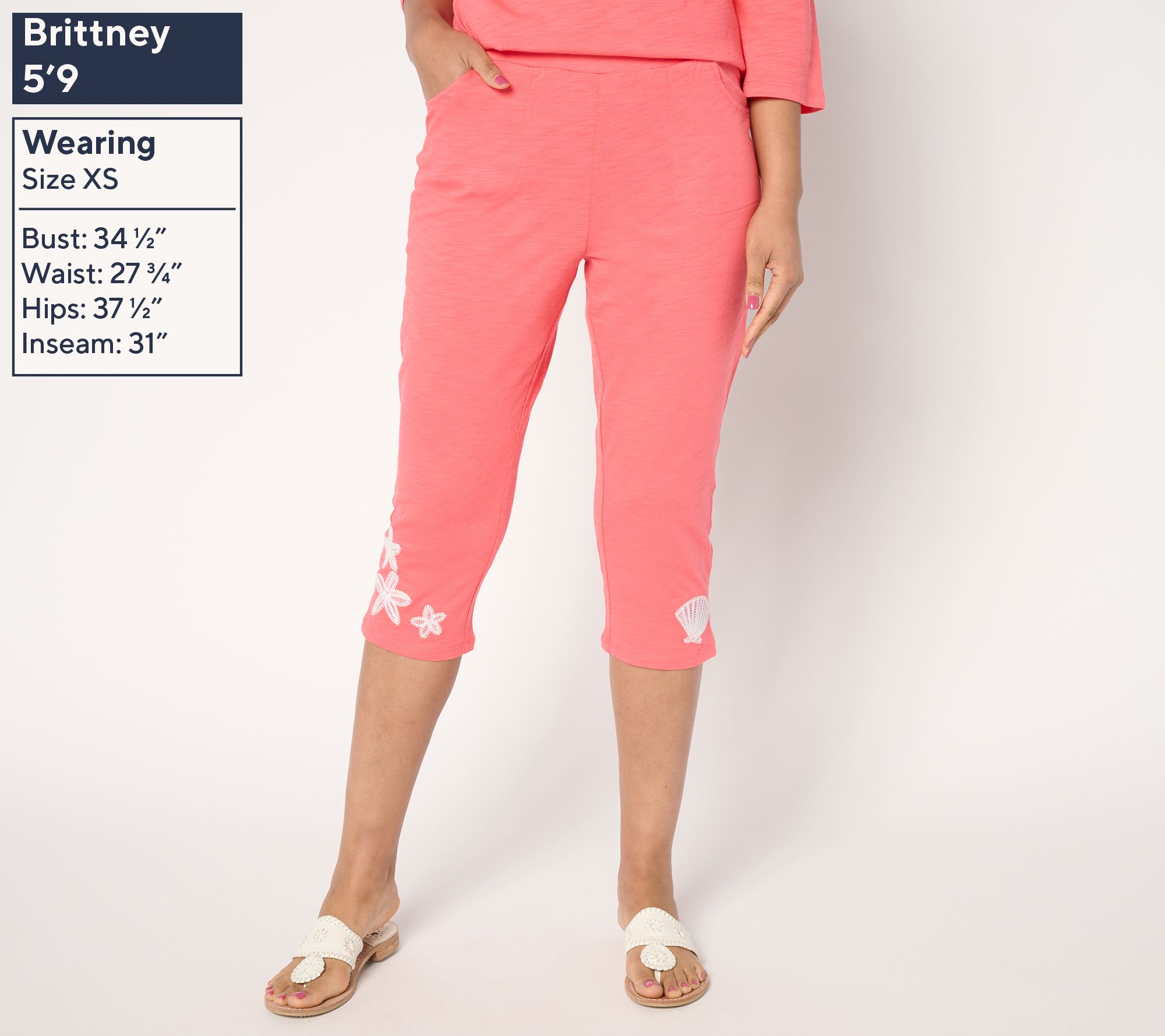 "As Is" Quacker Factory Under the Sea Embroidered Knit Capri Pant - QVC.com
