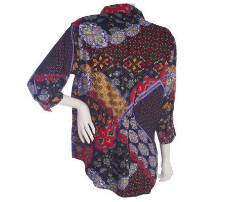 Susan Graver Printed Rayon Challis Button Front Shirt - QVC.com