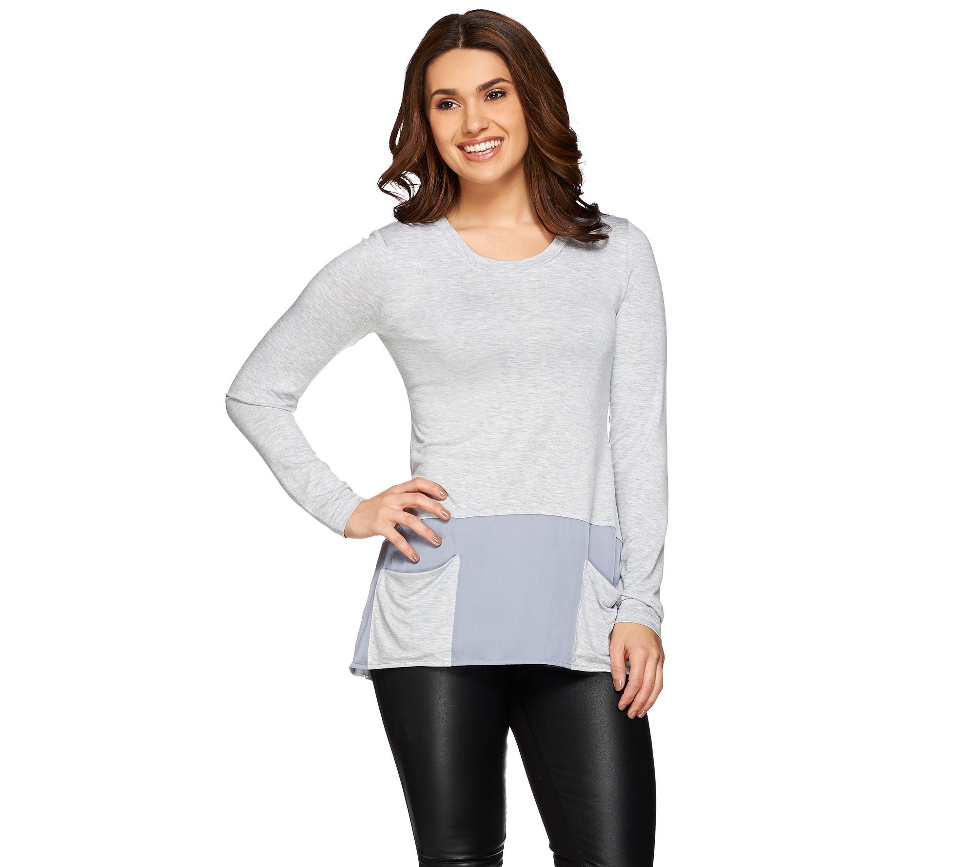 "As Is" LOGO by Lori Goldstein Heather Color-Blocked Knit Top - QVC.com
