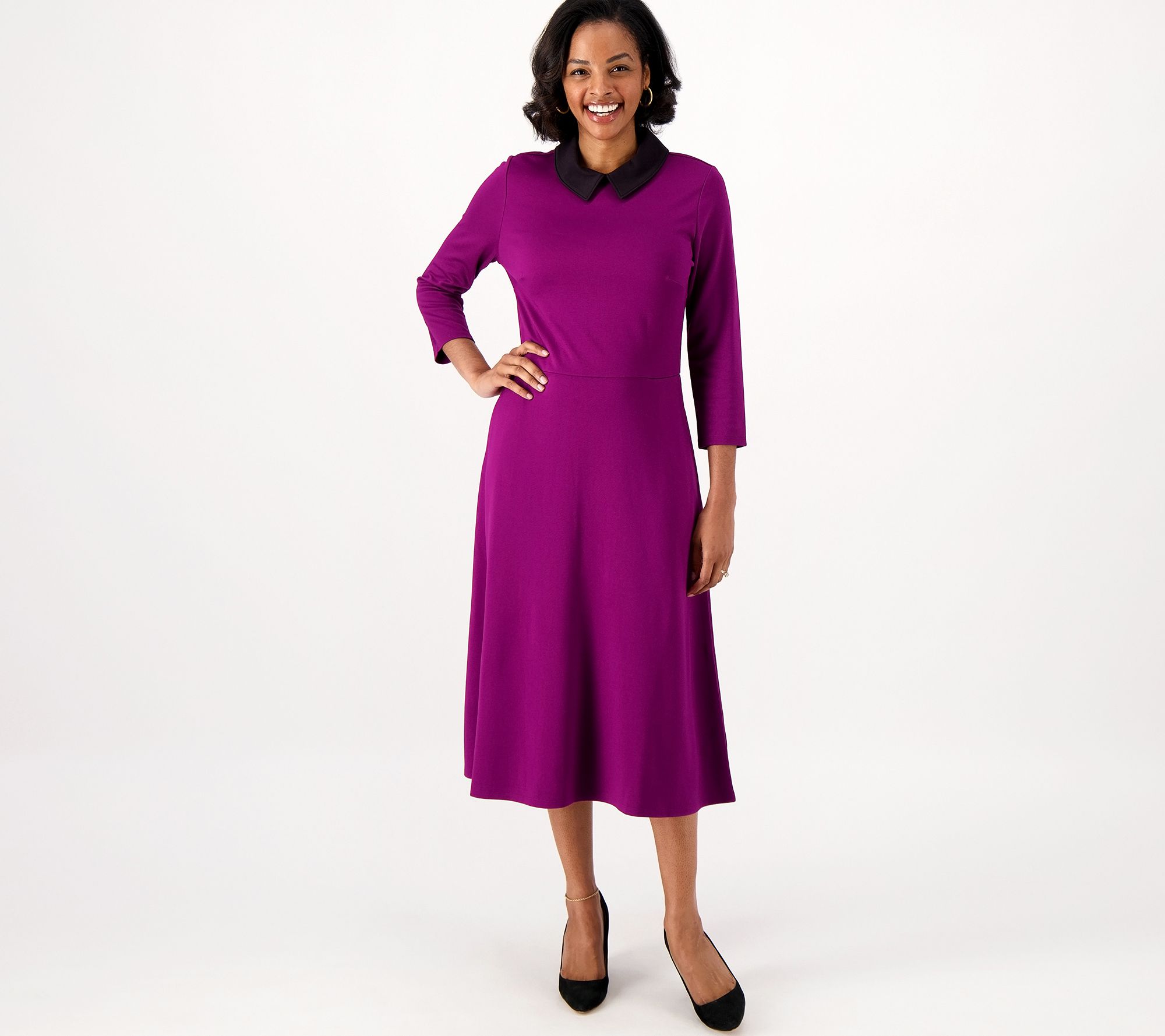 Girl With Curves Contrast Collar Ponte Midi Dress - QVC.com