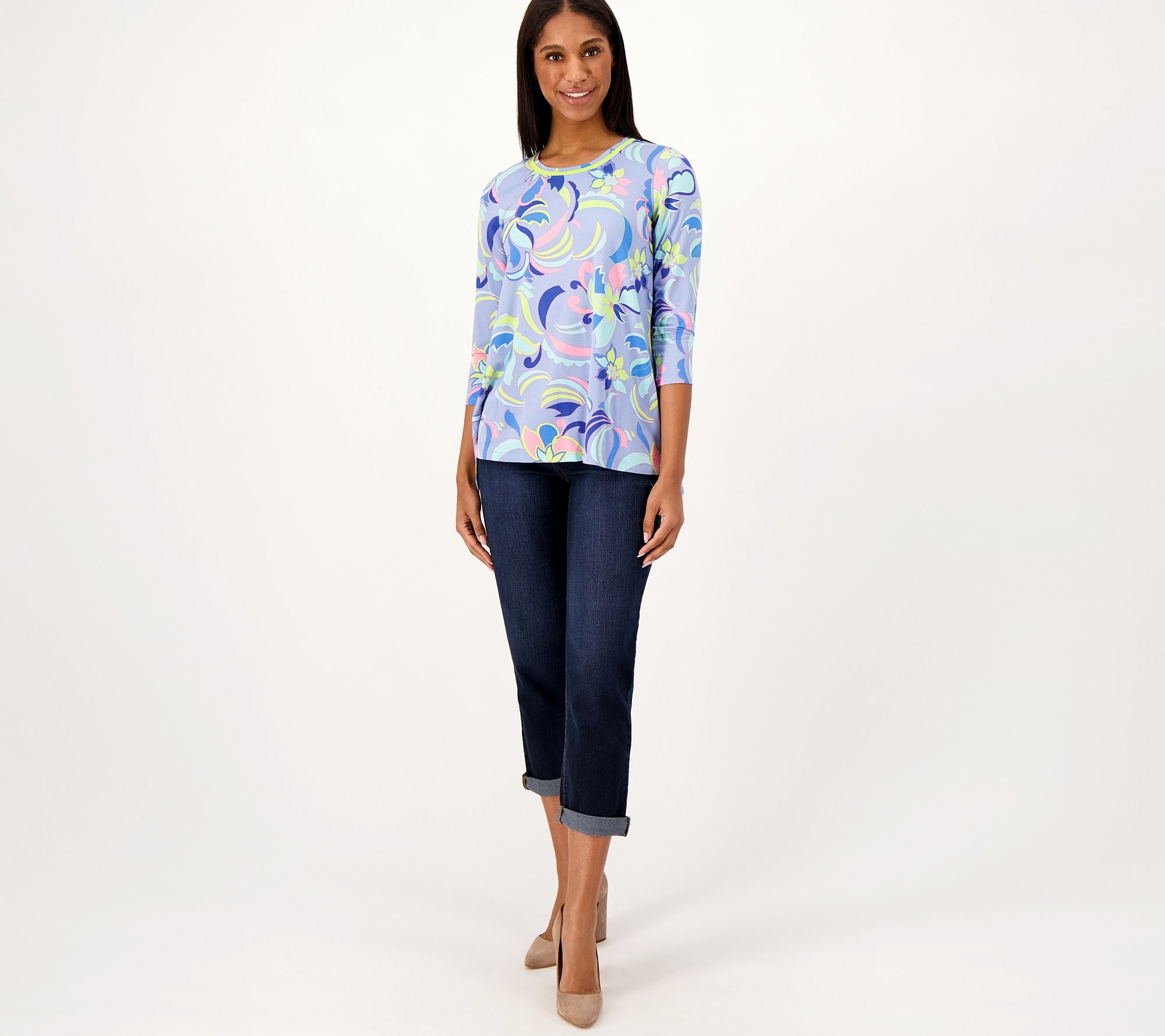 "As Is" LOGO by Lori Goldstein Rayon 230 Printed 3/4 Sleeve Top - QVC.com