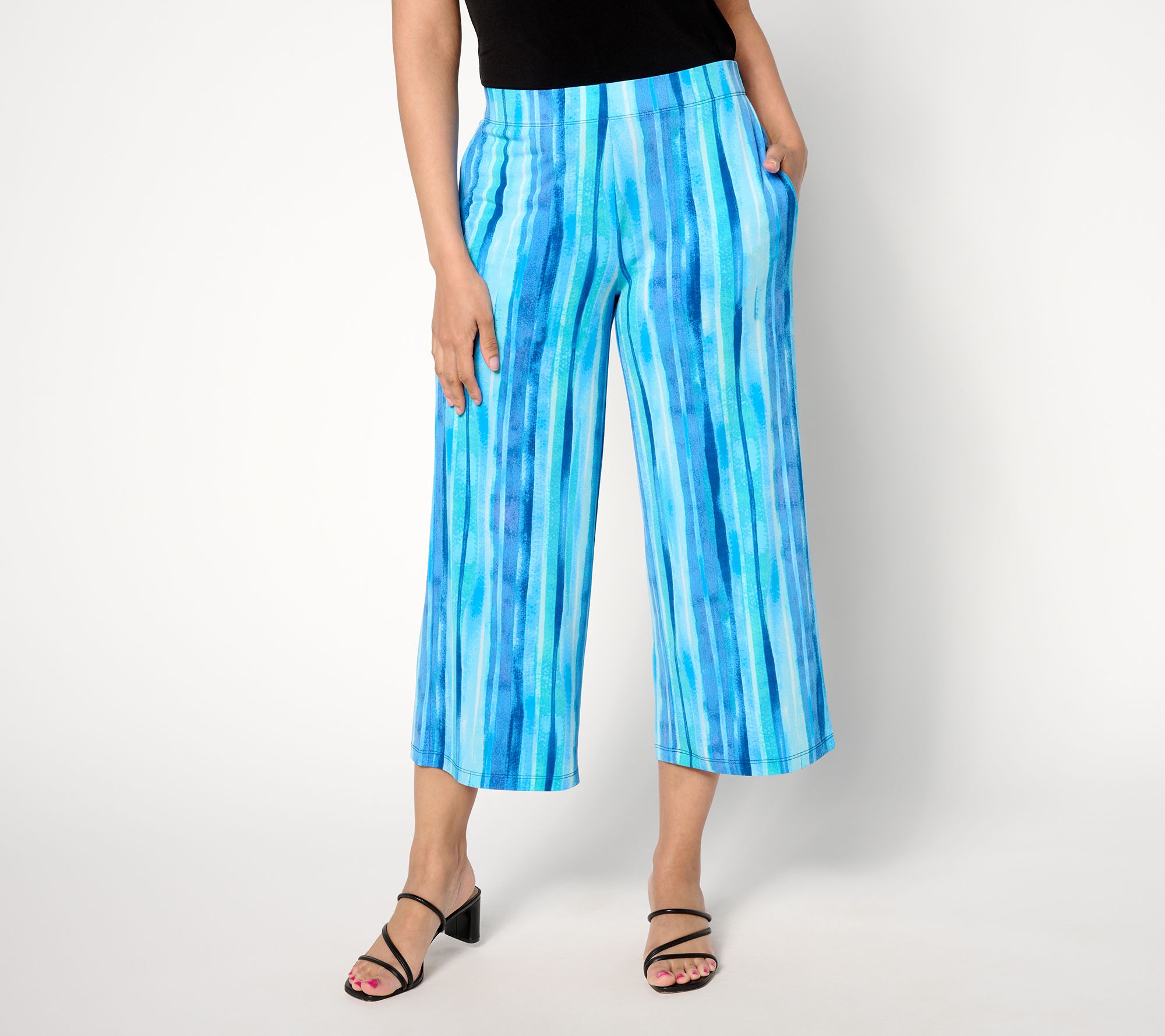 Susan Graver Printed Liquid Knit Wide Leg Crop Pants - QVC.com