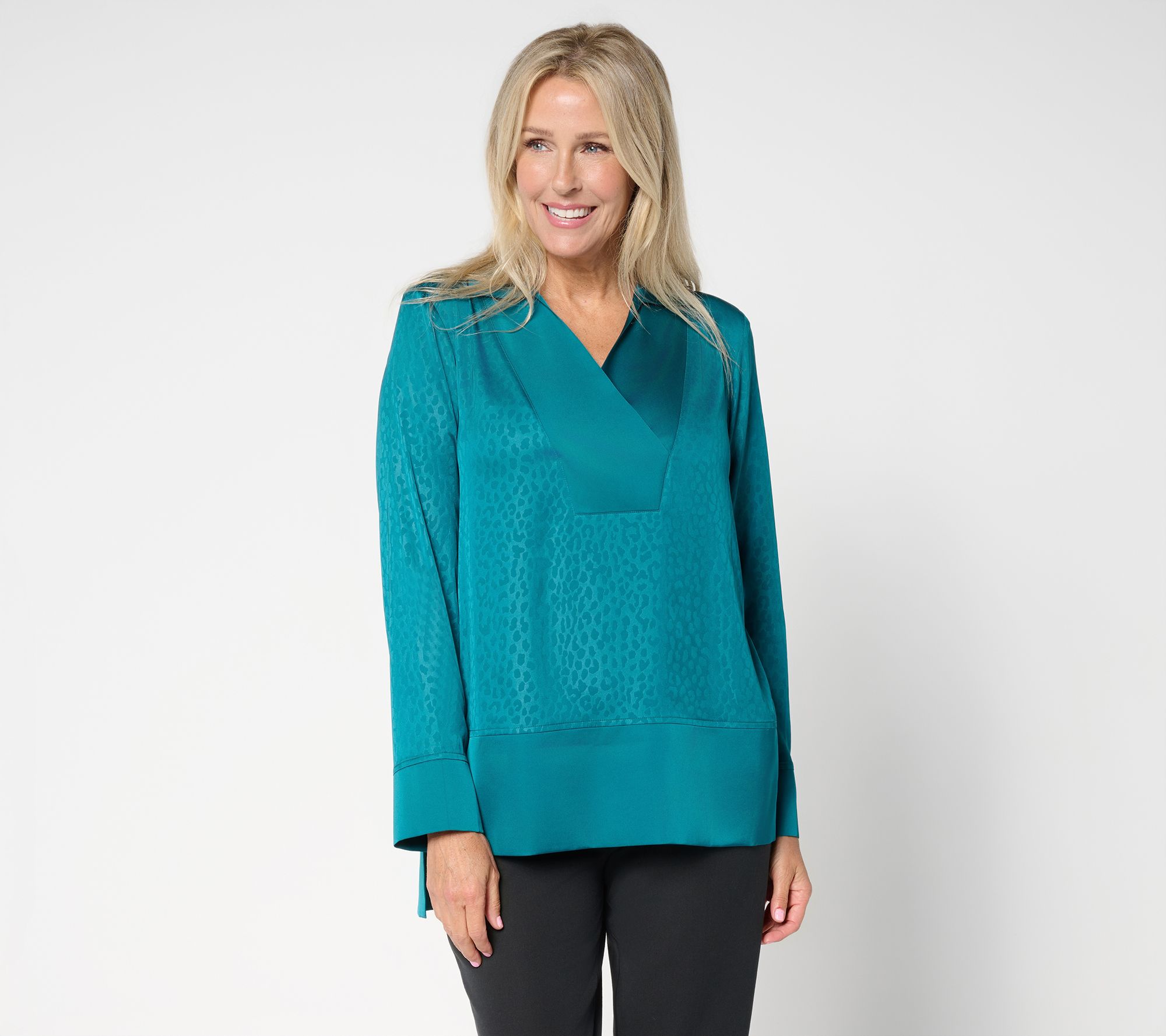 Attitudes by Renee Petite High Low Embossed Satin Tunic - QVC.com