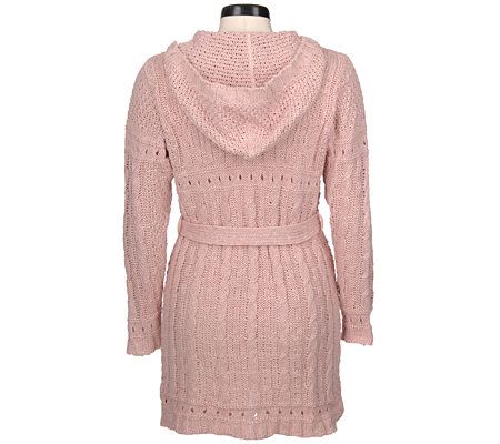 Aran Craft Irish Aran Stitches Hooded Sweater Coat with Tie Waist - QVC.com