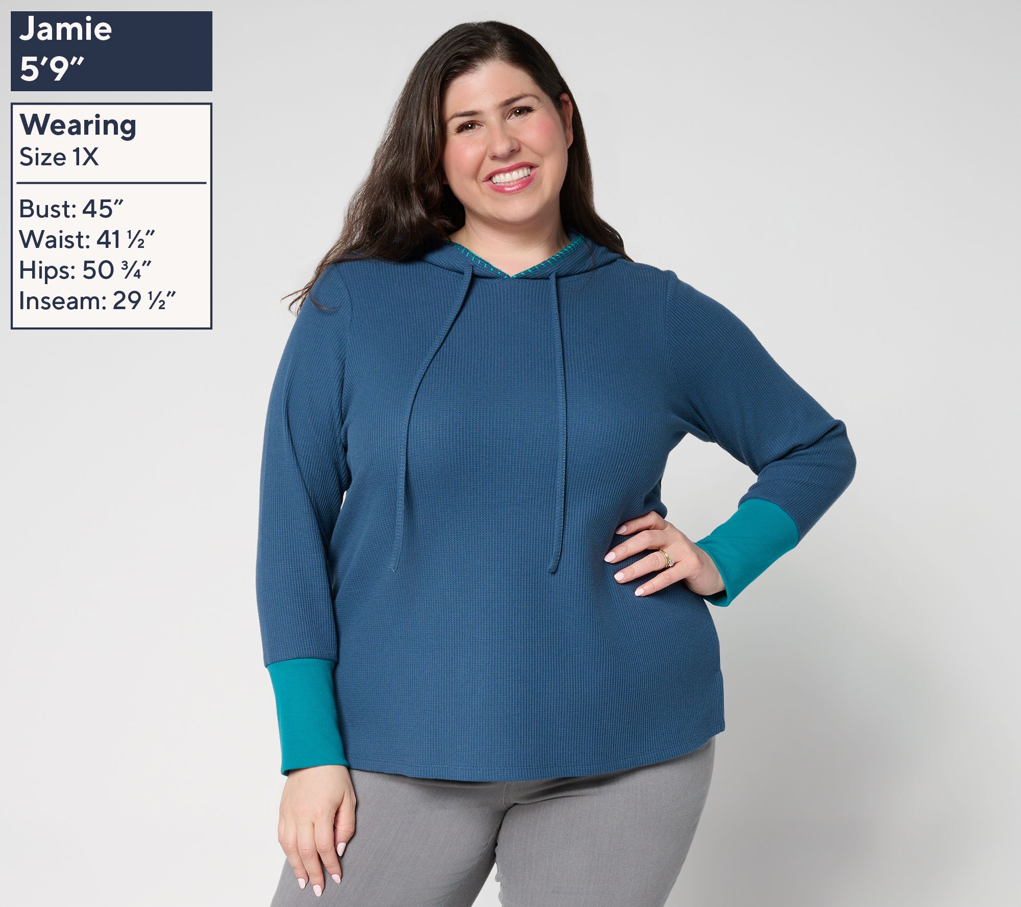 "As Is" Belle by Kim Gravel Micro Waffle Pop Color Cuffed Hoodie - QVC.com