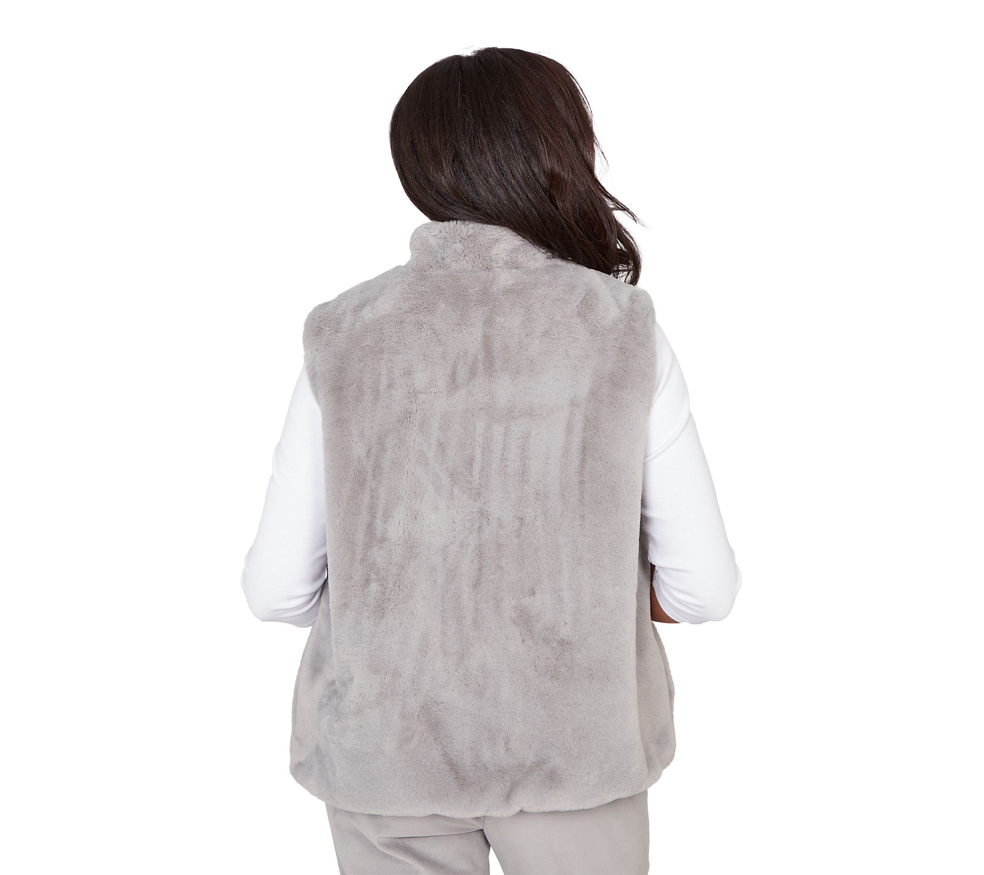 Alfred Dunner Petite Plush Faux Fur Zip Front Vest - QVC.com