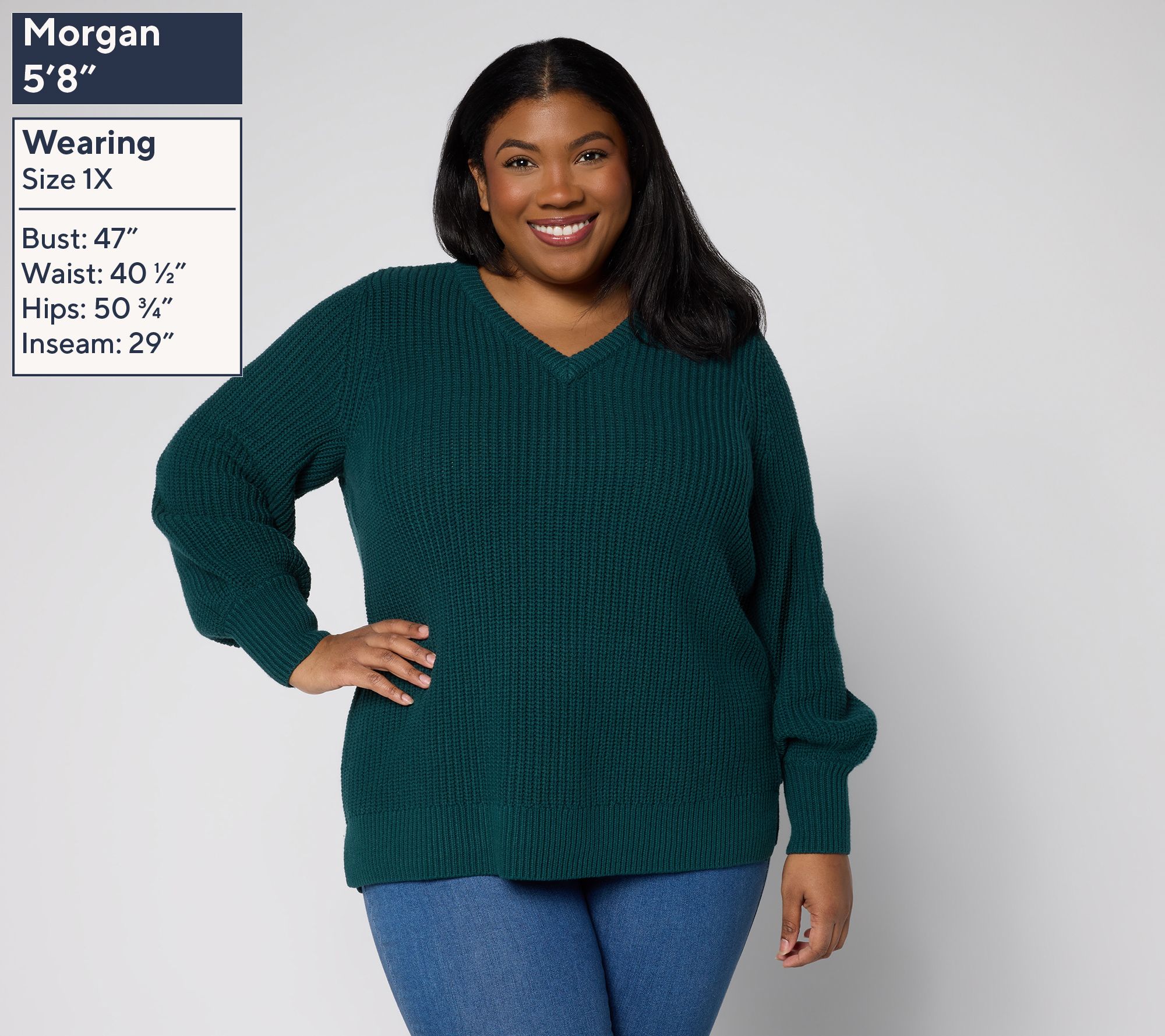 "As Is" Belle by Kim Gravel Chunky Shaker Knit Bishop Sleeve Sweater ...