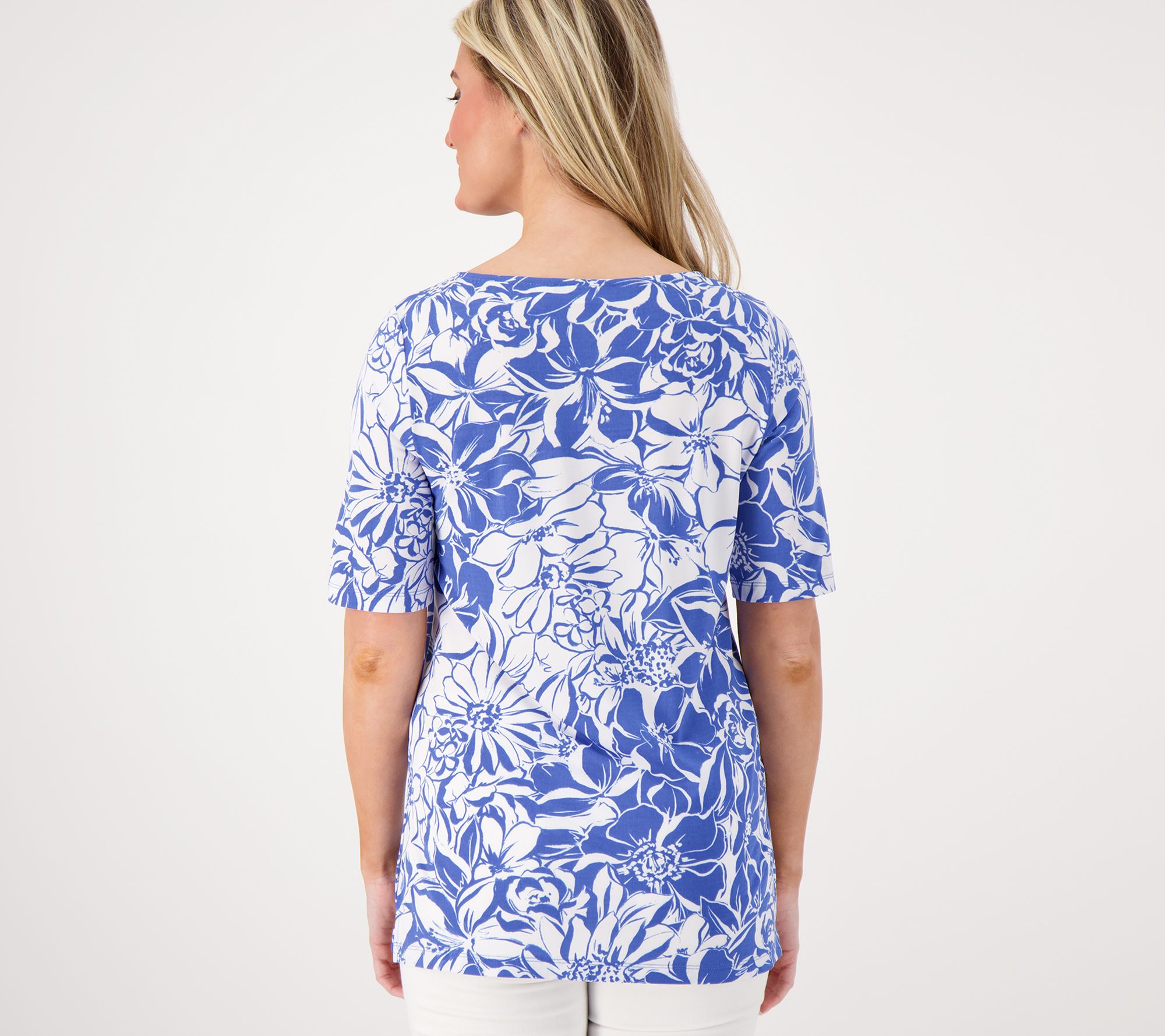 Susan Graver Printed Regular Liquid Knit Bateau Neck Tunic