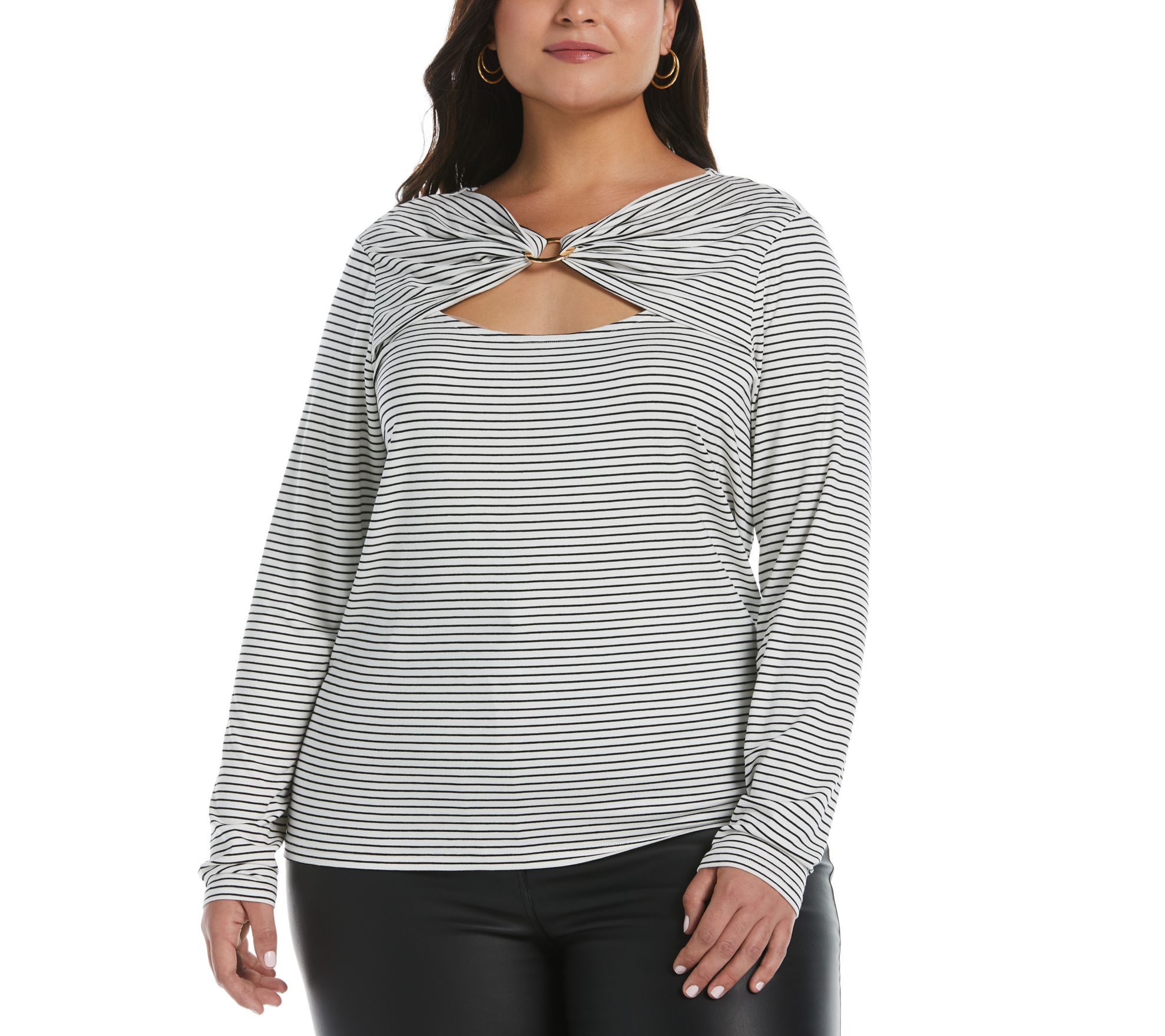 Ella Rafaella Plus Size Drape O-Ring Long Sleeve Top - QVC.com