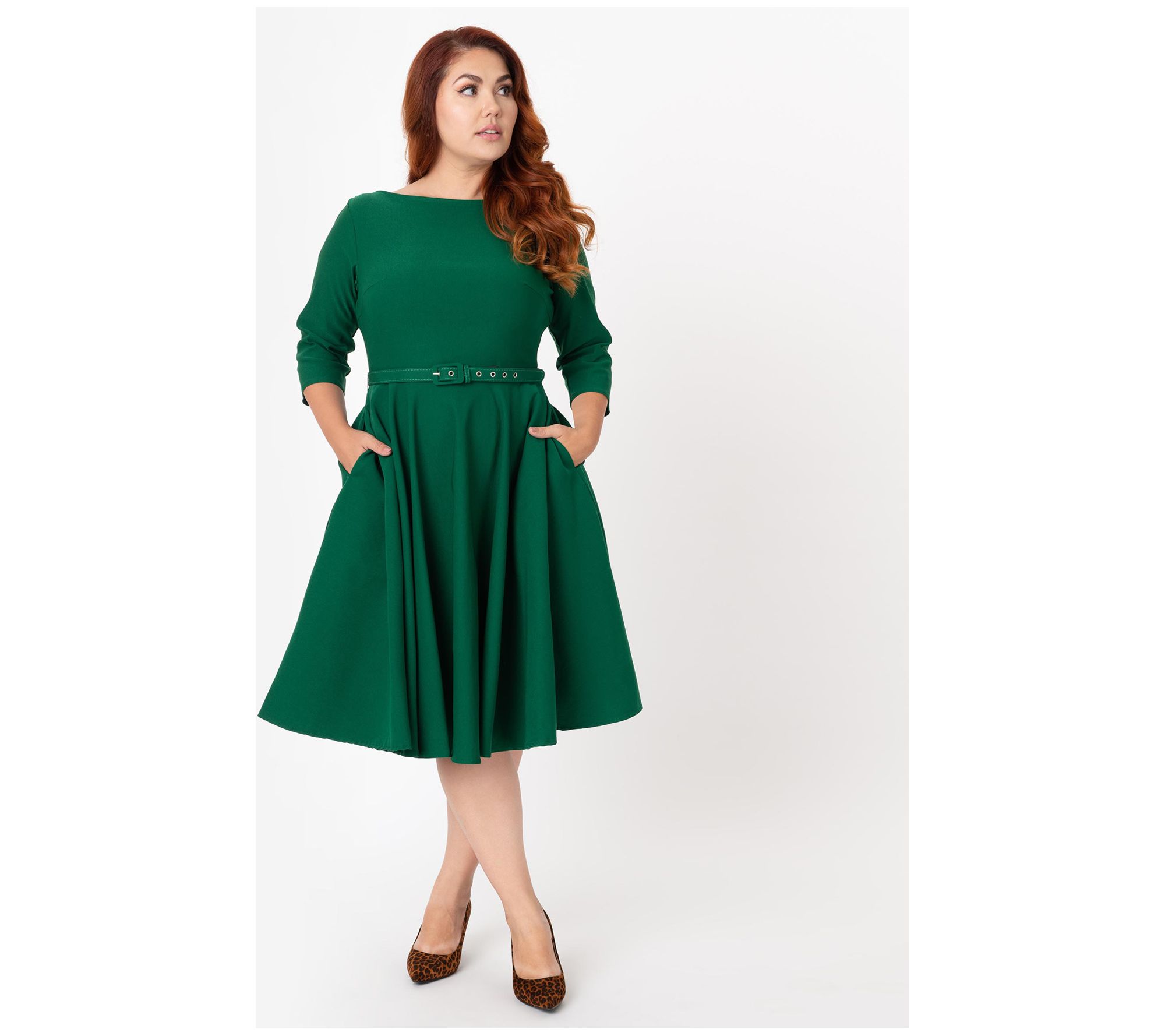 Unique Vintage Plus Size 1950s Style Emerald Green Stretch Sle - QVC.com