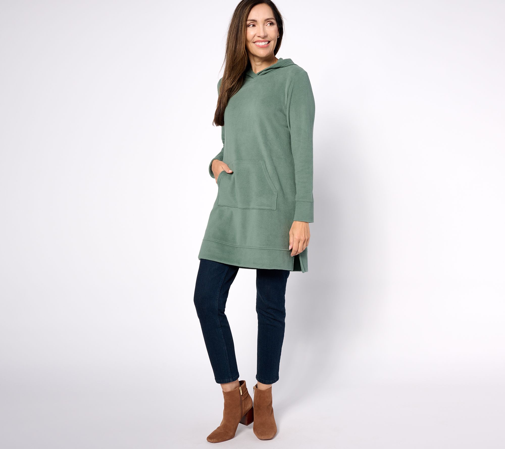 "As Is" Denim & Co. Dream Fleece Regular Hooded Tunic Sweatshirt - QVC.com