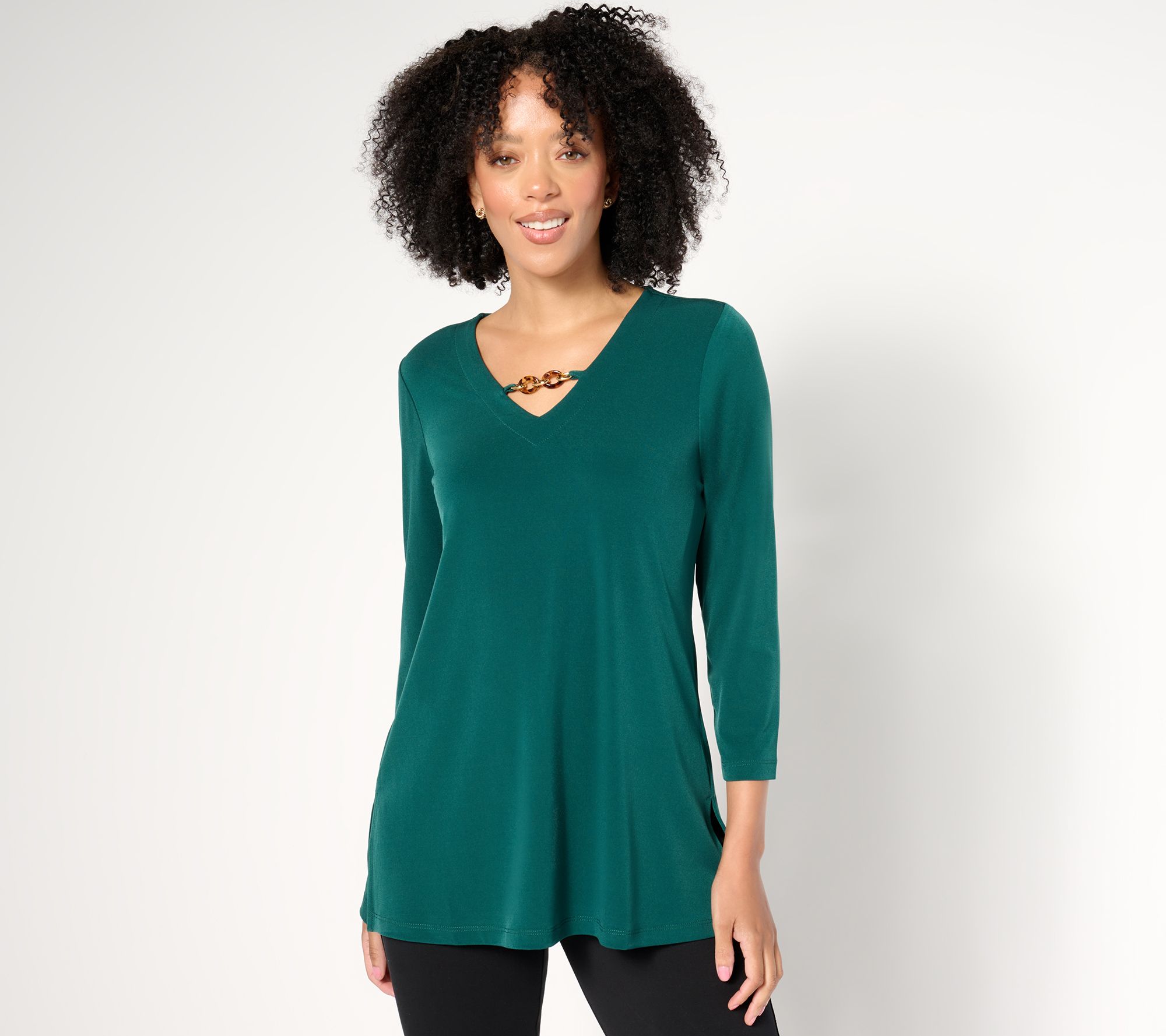 Susan Graver Petite Liquid Knit A-Line Tunic w/ Chain Detail - QVC.com