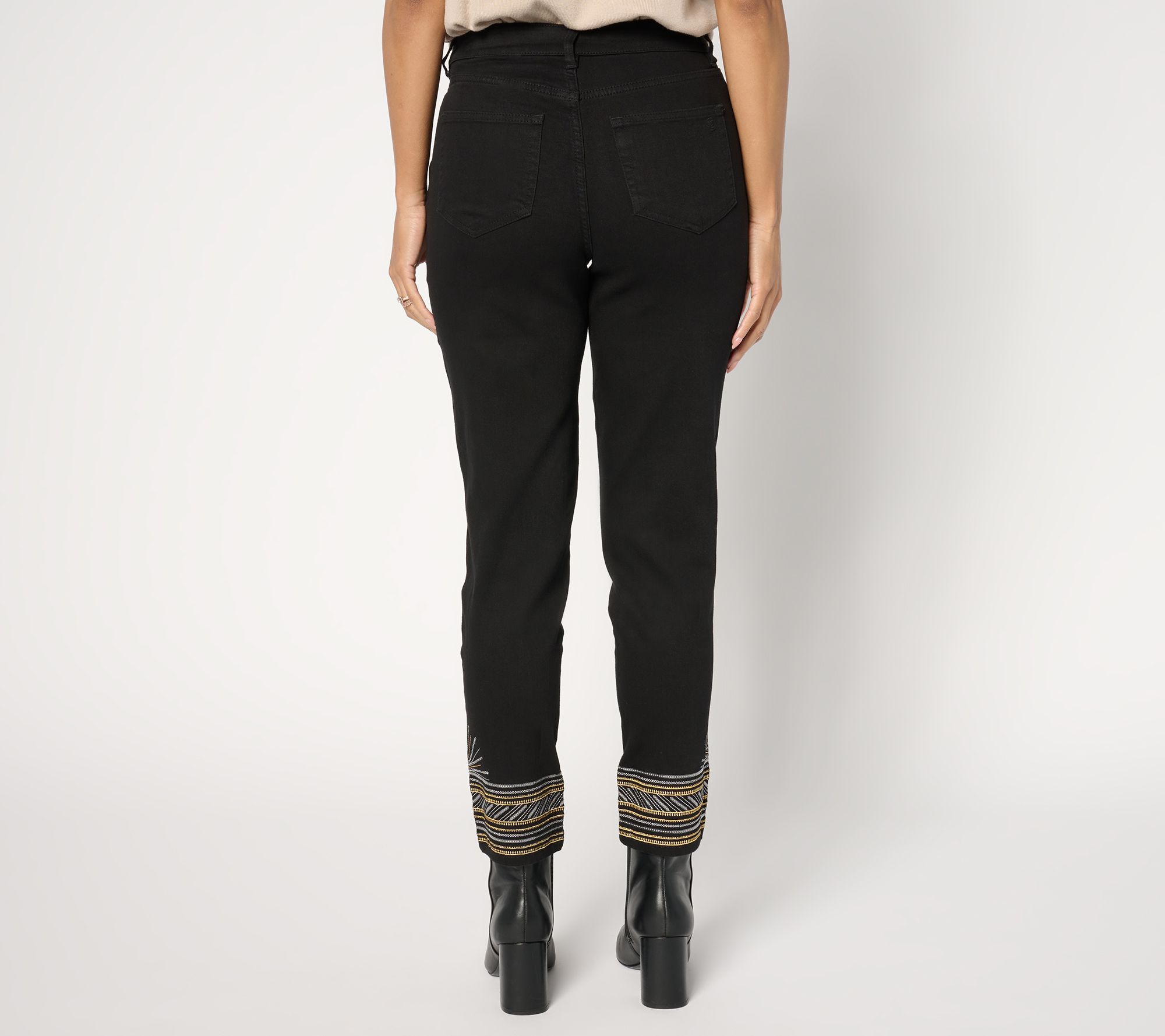 Susan Graver Regular Embellished Hem Straight Leg Jean - Black - QVC.com
