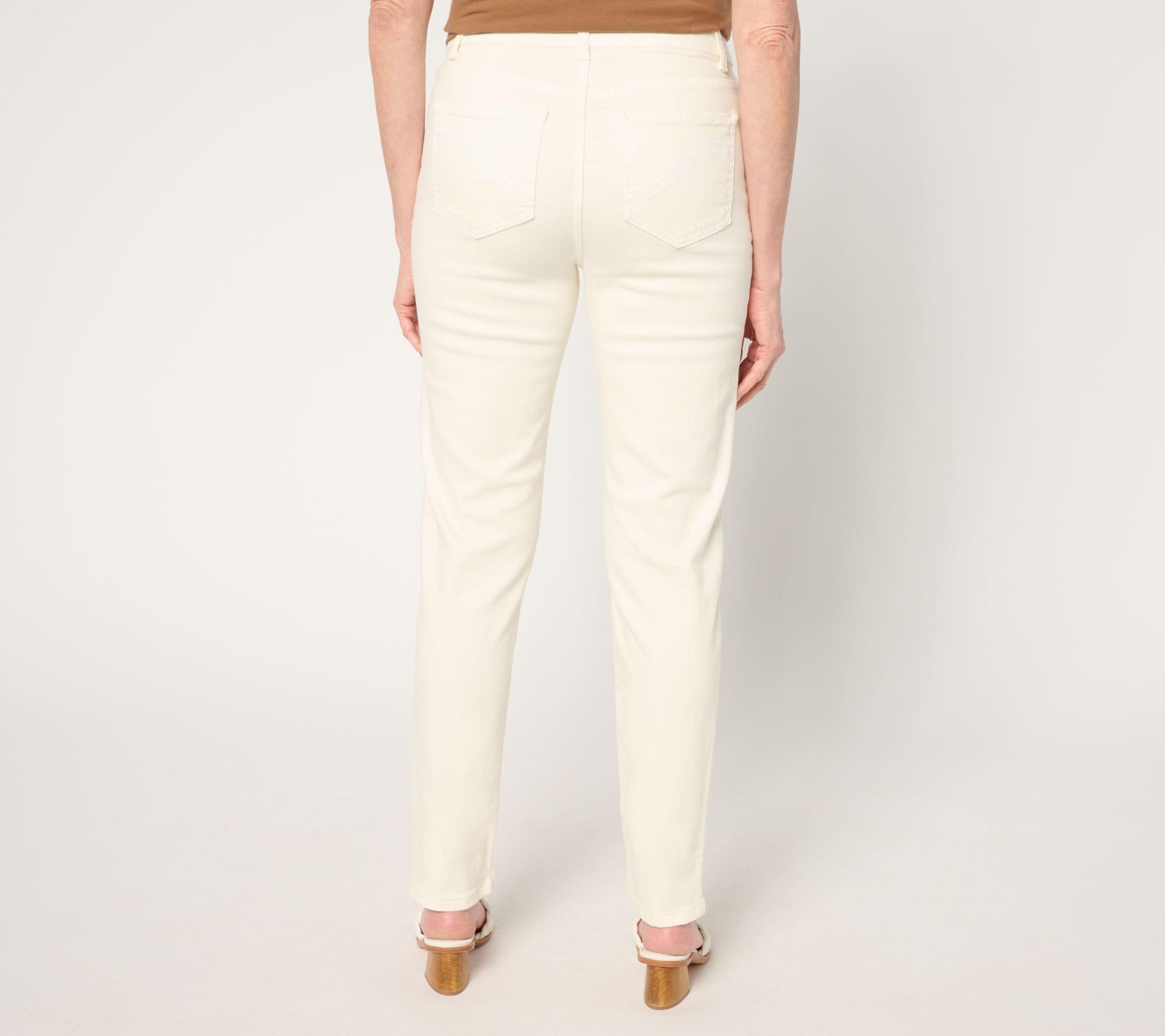 Women with Control Contour Curves Regular Ivory Wash Denim Pants - QVC.com
