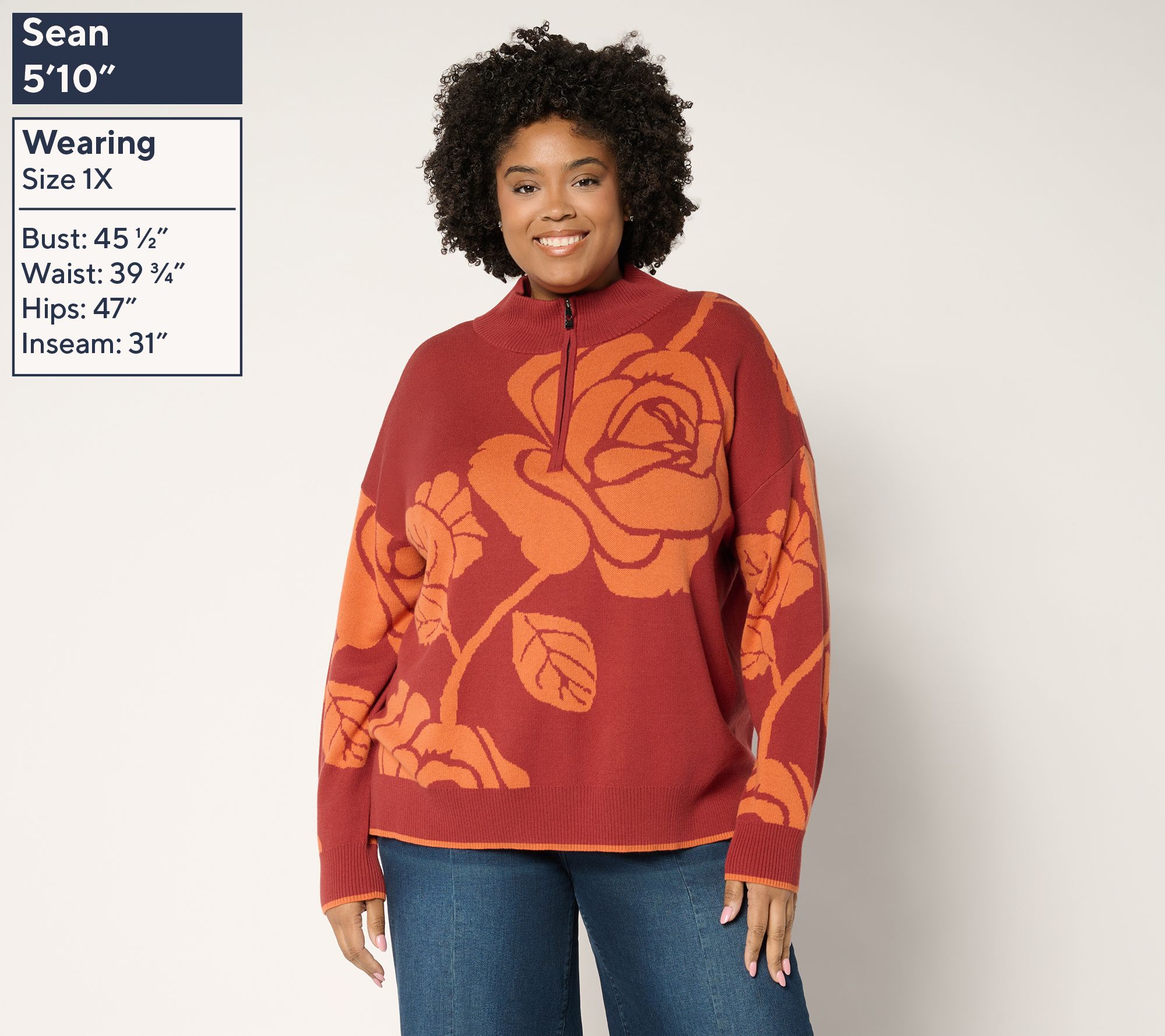 Belle by Kim Gravel Falling for Fall Floral Intarsia Half Zip Sweater ...