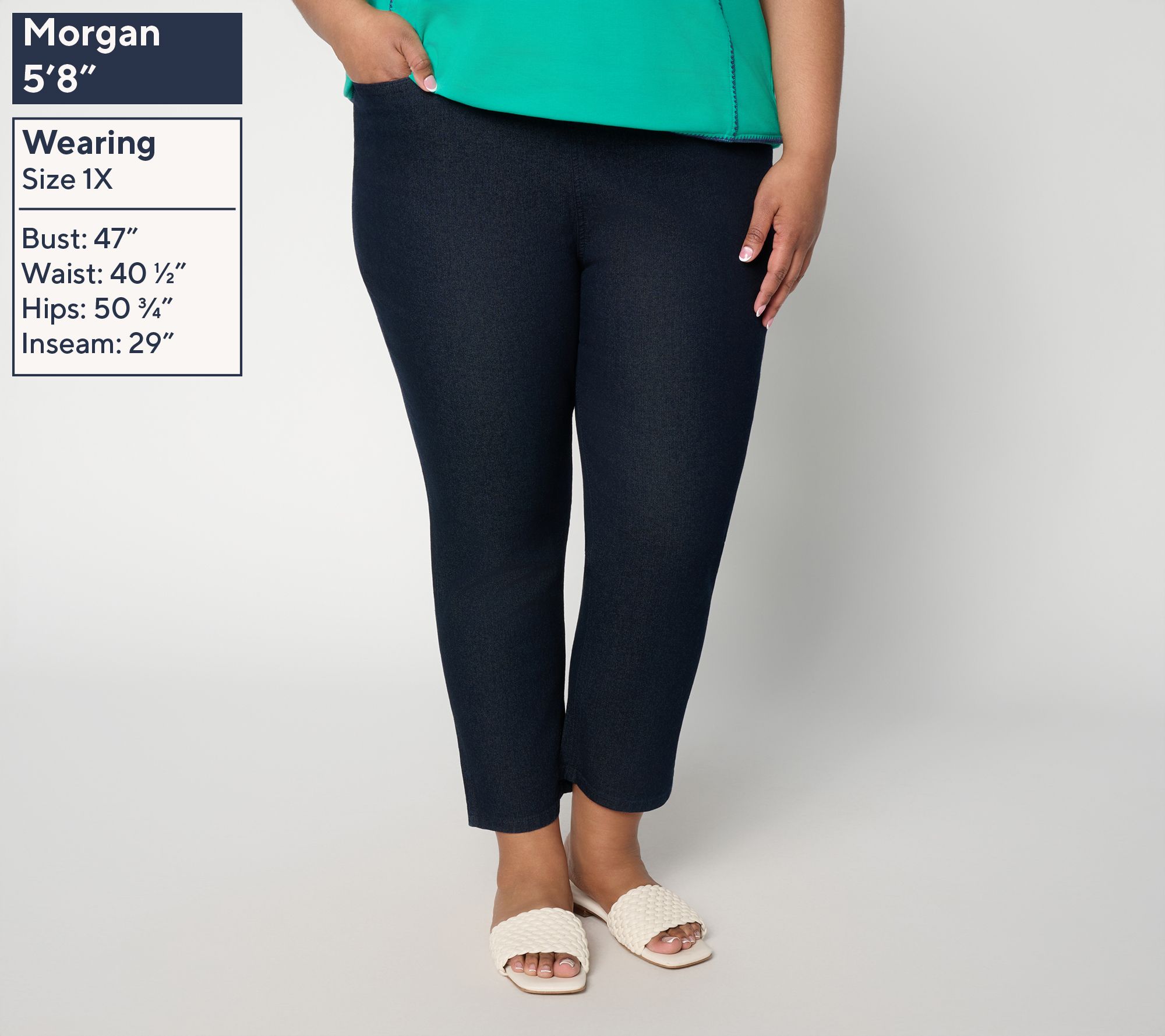 "As Is" Denim & Co. Pet Indigo Flat Front Side Pocket Crop Pants - QVC.com