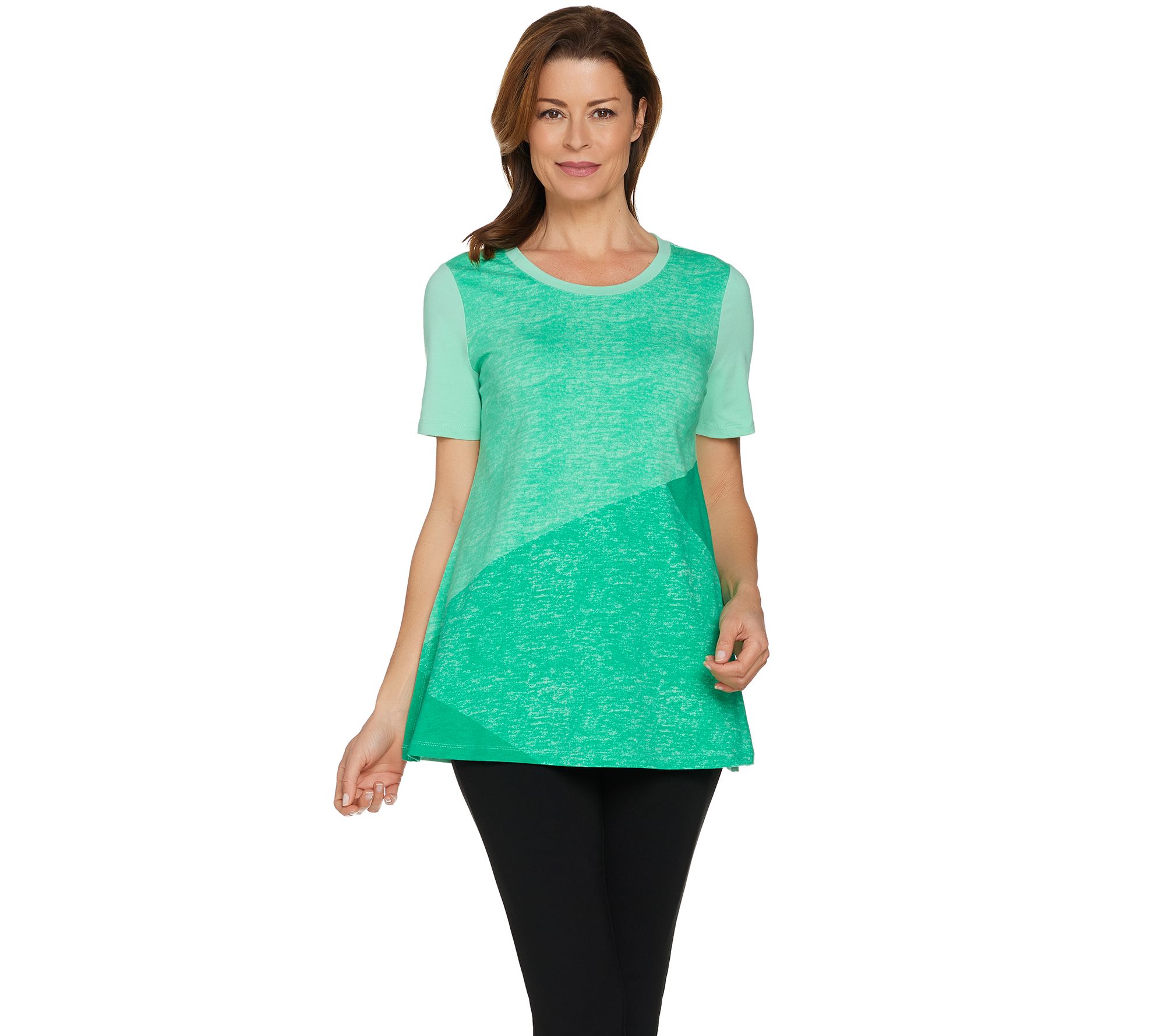 H by Halston Short Sleeve Color Block Print Knit Tunic - QVC.com