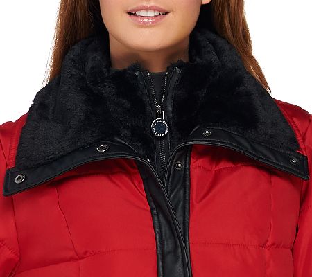 "As Is" Dennis Basso Double Collar Puffer Jacket with Faux Mink Trim ...