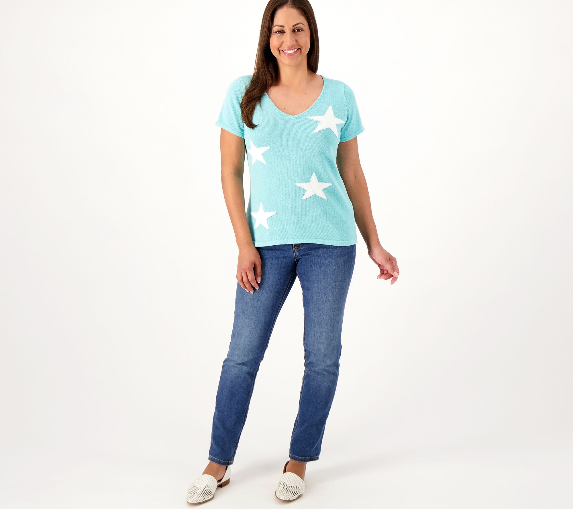 Belle by Kim Gravel Star Short Sleeve Sweater - QVC.com