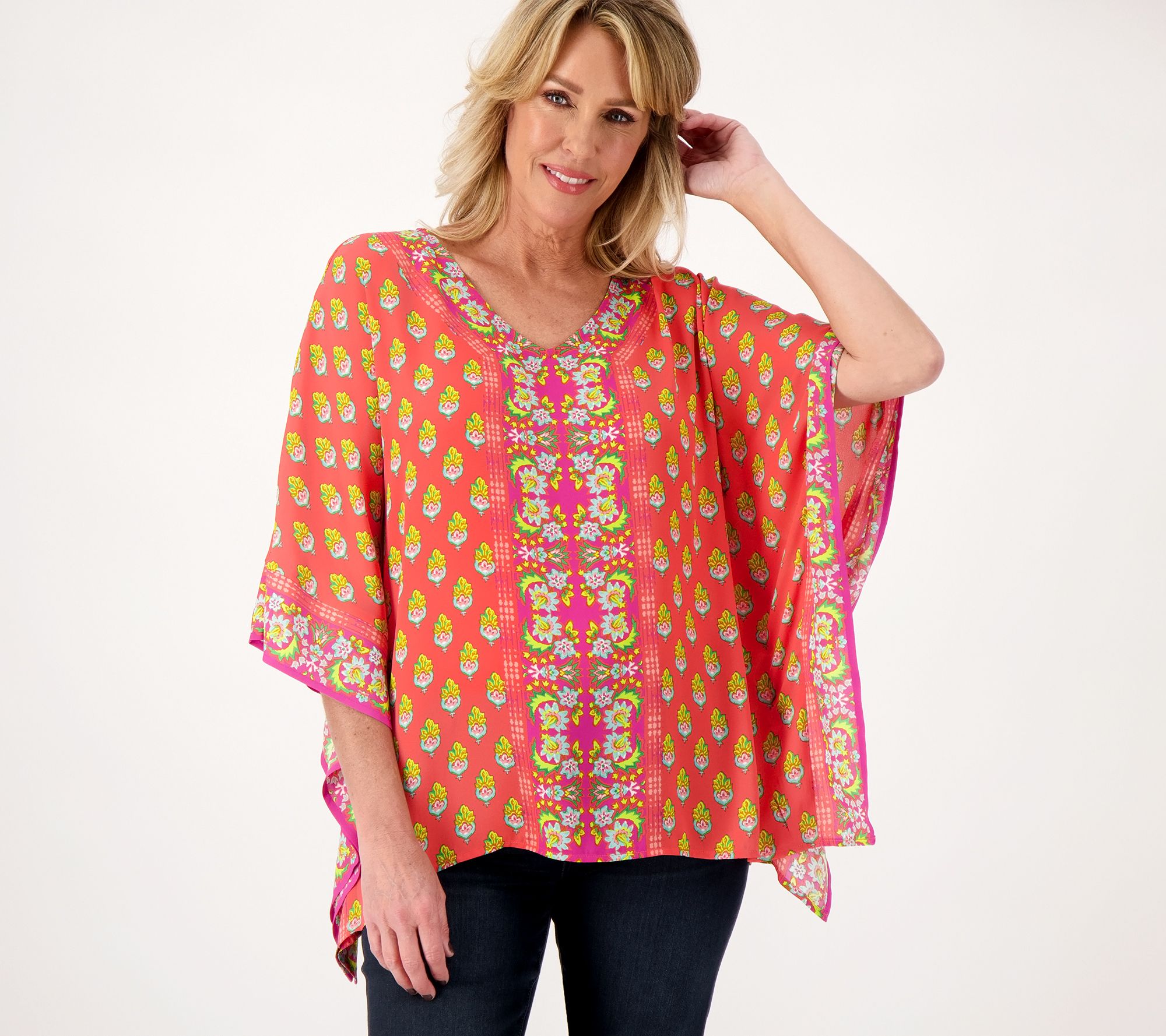 "As Is" Belle by Kim Gravel Boho Chic Print Poncho - QVC.com