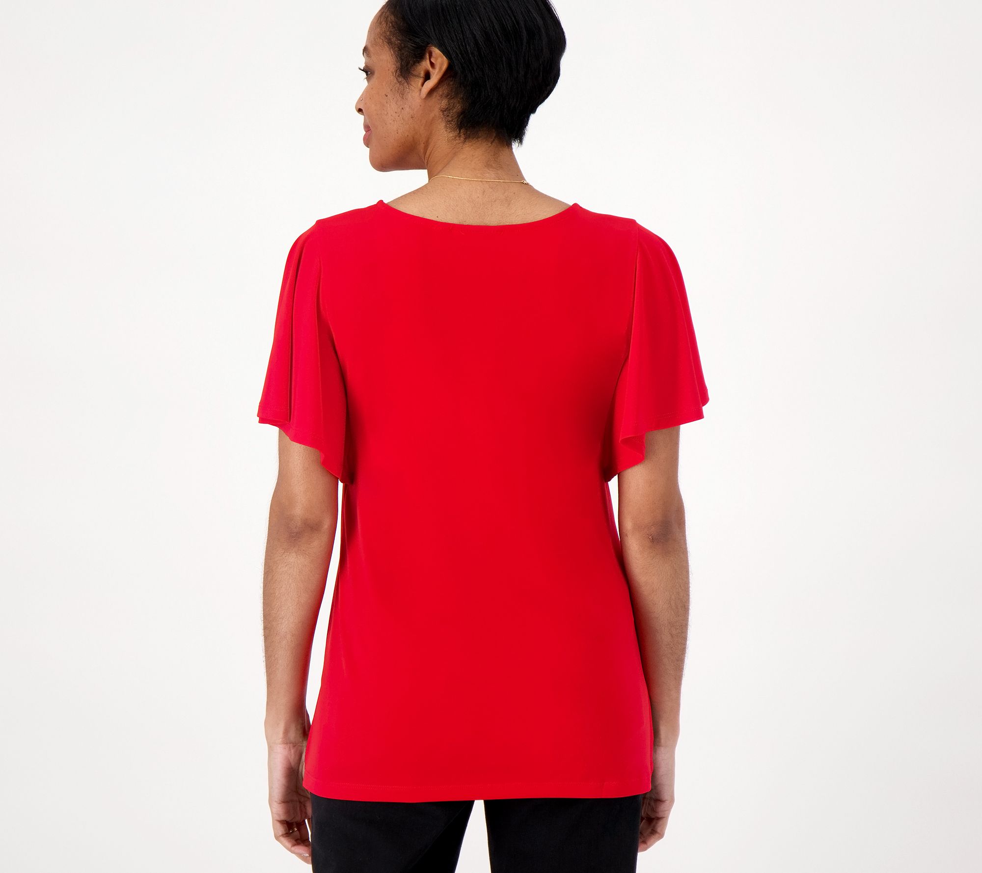 As Is Susan Graver Liquid Knit Top With Short Flutter Sleeves