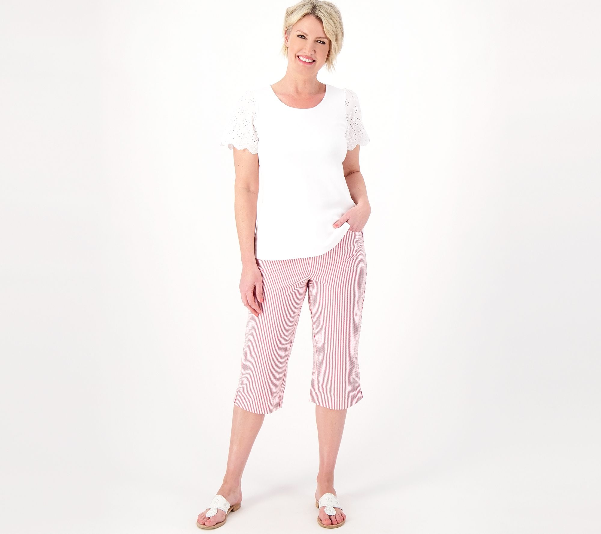 "As Is" Quacker Factory Pull On 19" Stretch Seersucker Capri Pants ...