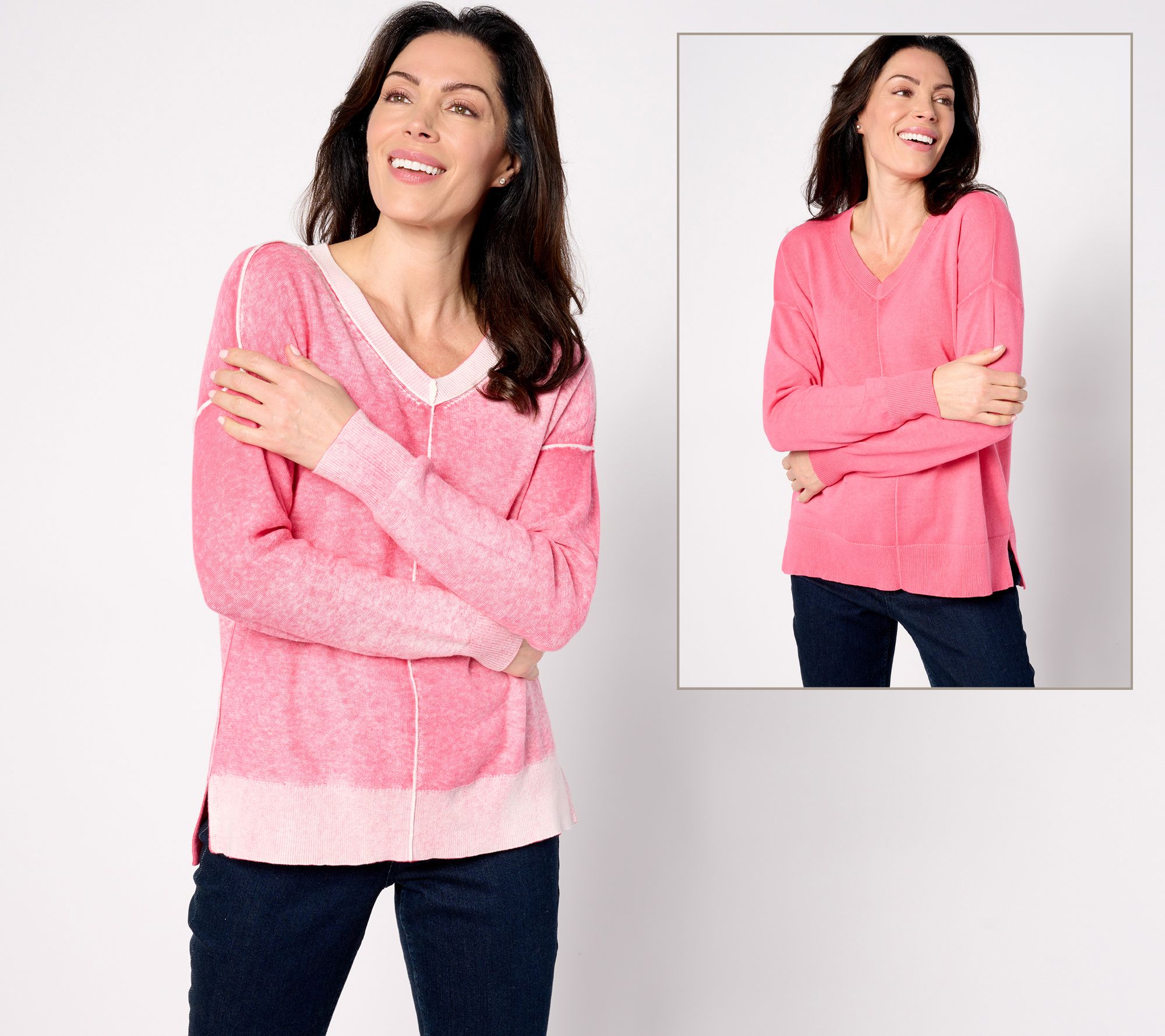 "As Is" Attitudes by Renee V-Neck Reversible Wash Sweater - QVC.com