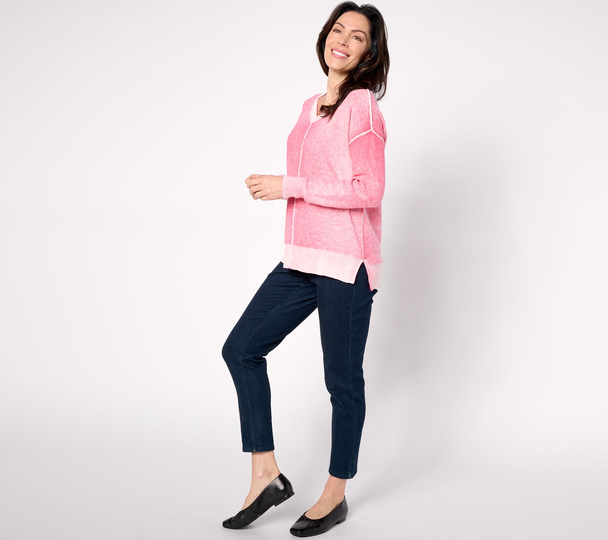 "As Is" Attitudes by Renee V-Neck Reversible Wash Sweater - QVC.com