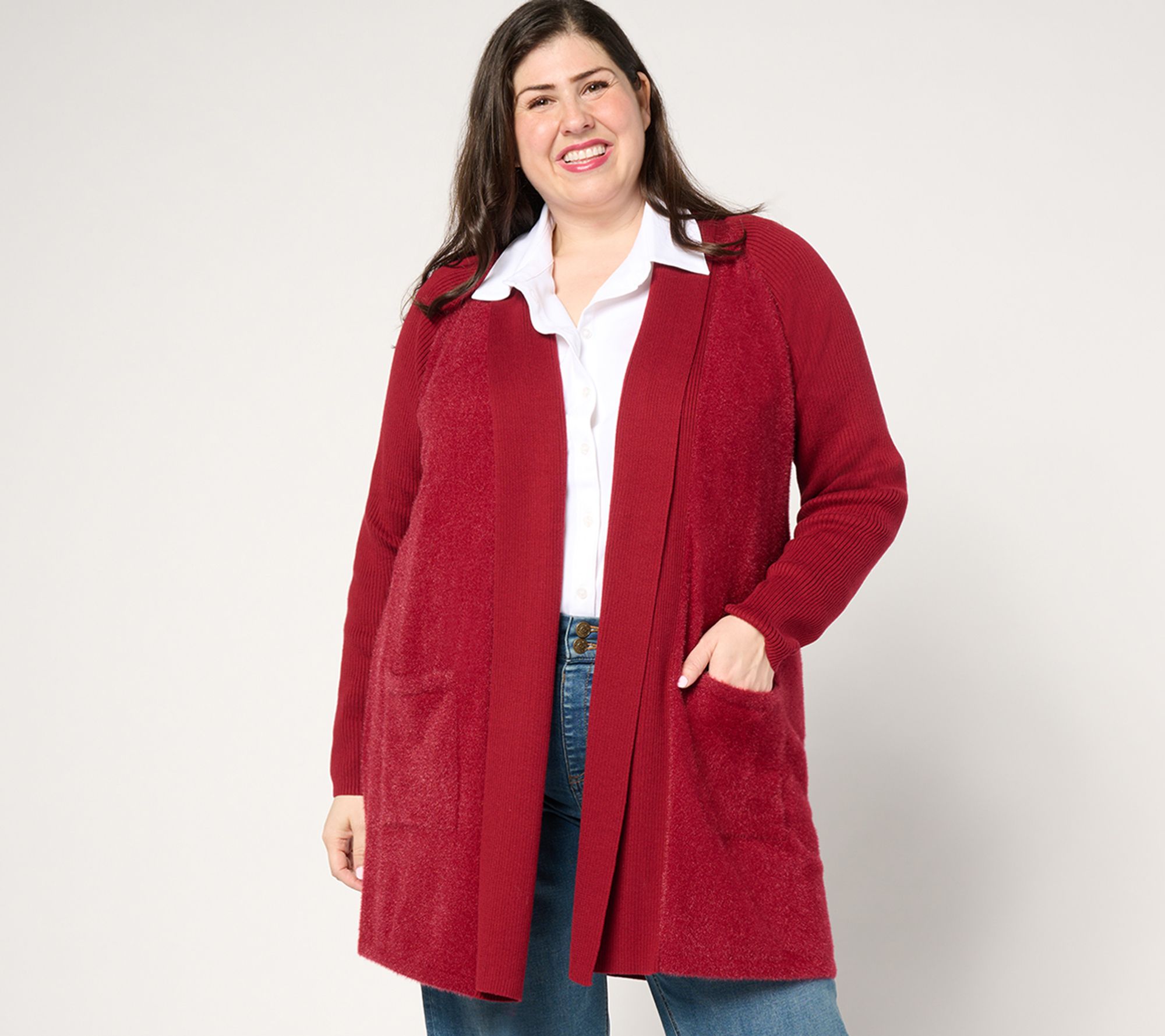 Susan Graver Mixed Media Sweater Cardigan - QVC.com