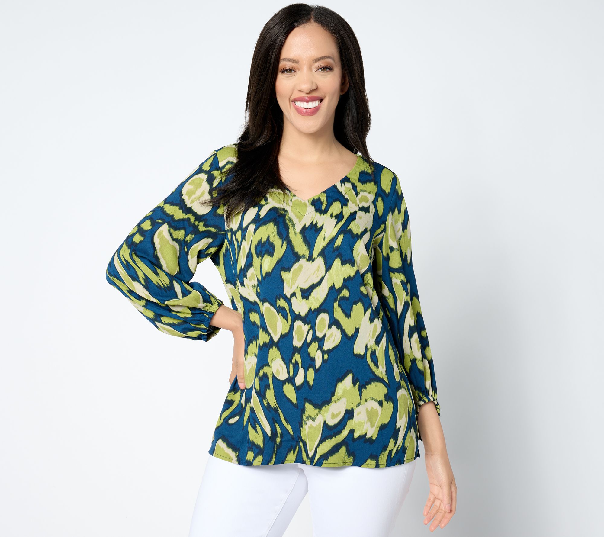 "As Is" Belle by Kim Gravel Wild Side Drama Sleeve Blouse - QVC.com
