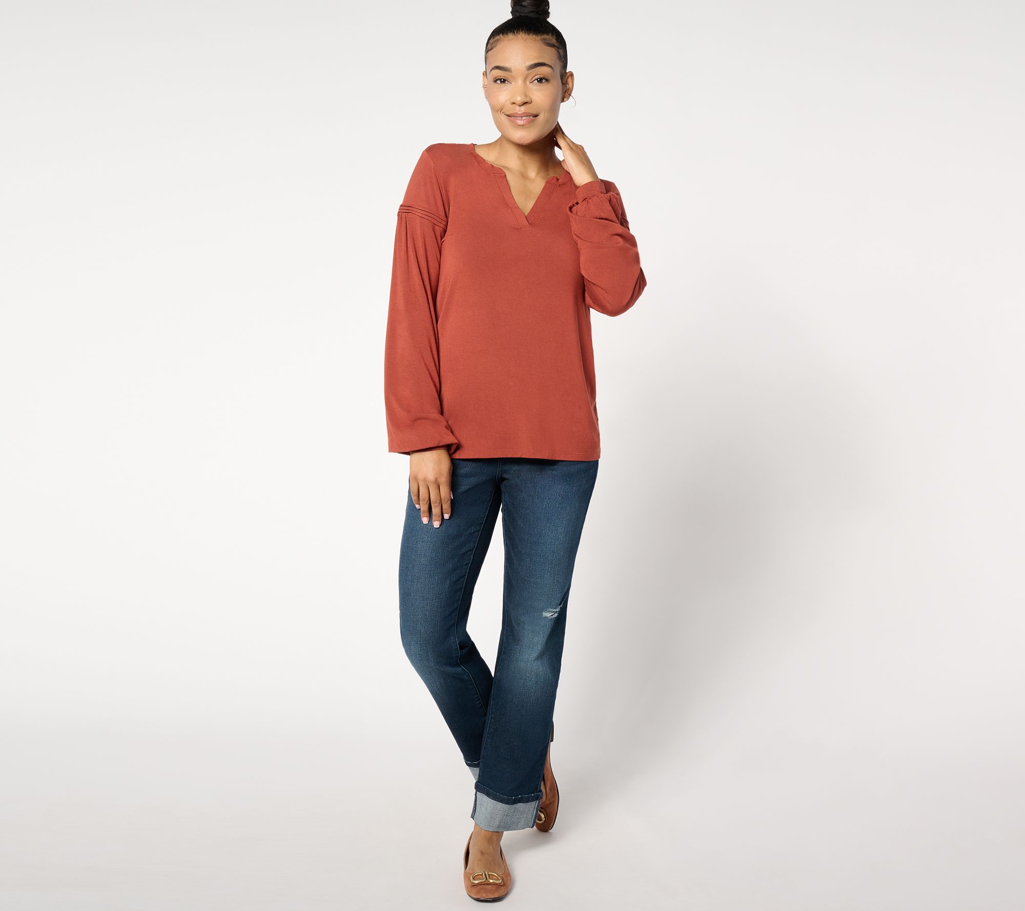 "As Is" Me by Jennie Garth Sierra Drapey Knit Long Sleeve Top - QVC.com
