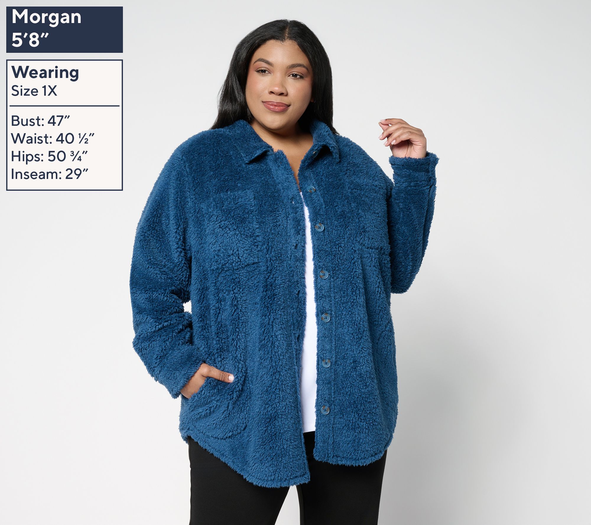 Belle by Kim Gravel Regular SophisticChic Horn Button Sherpa Shacket ...