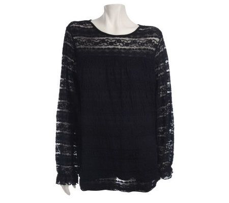 Dialogue Long Sleeve Lace Top with Sleeve Detail - QVC.com
