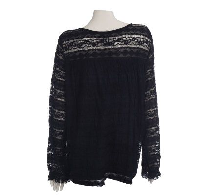 Dialogue Long Sleeve Lace Top with Sleeve Detail - QVC.com