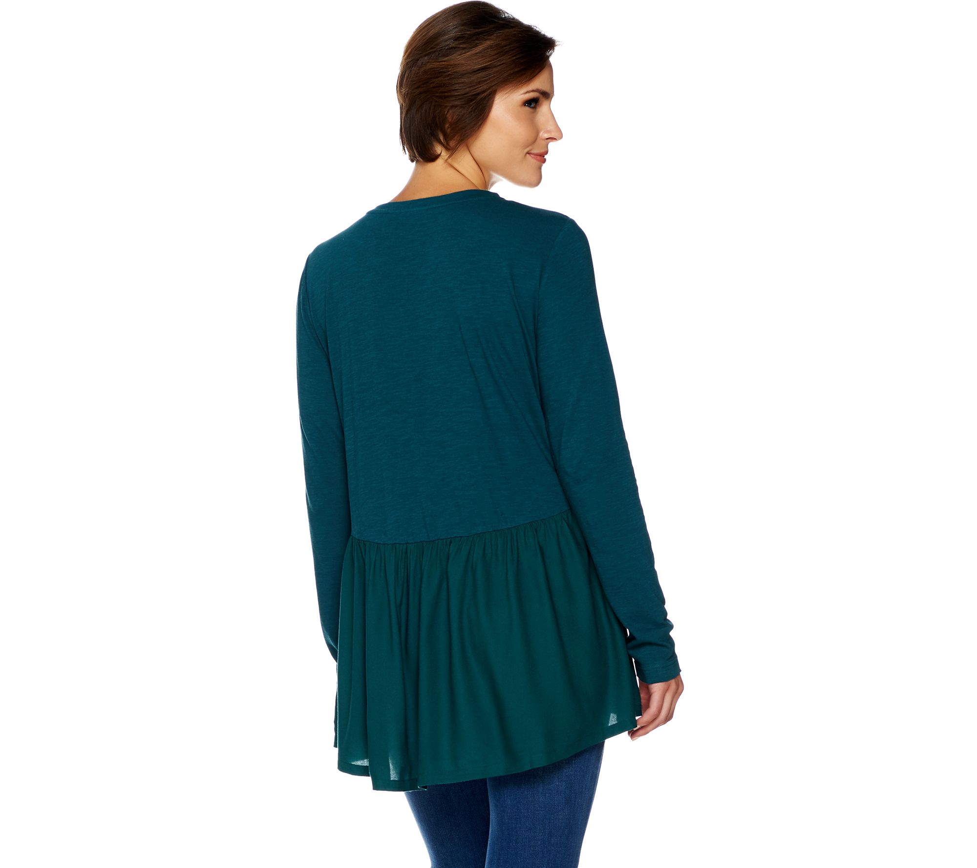 "As Is" LOGO by Lori Goldstein Embroidered Cotton Slub Peplum Top - QVC.com