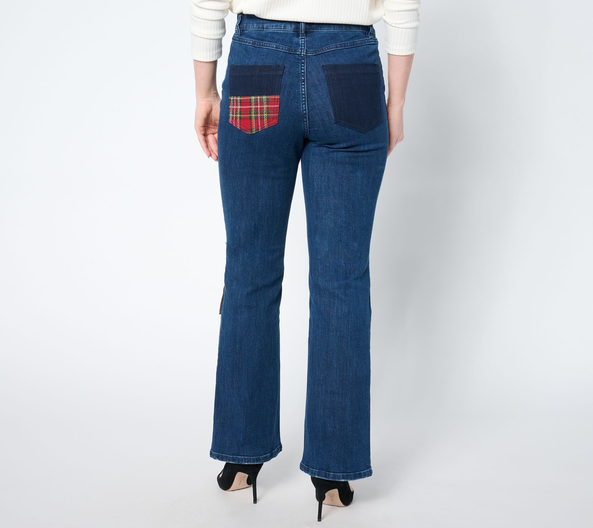 Studio Park X Vanessa Herring Petite Plaid Patch Jeans - QVC.com