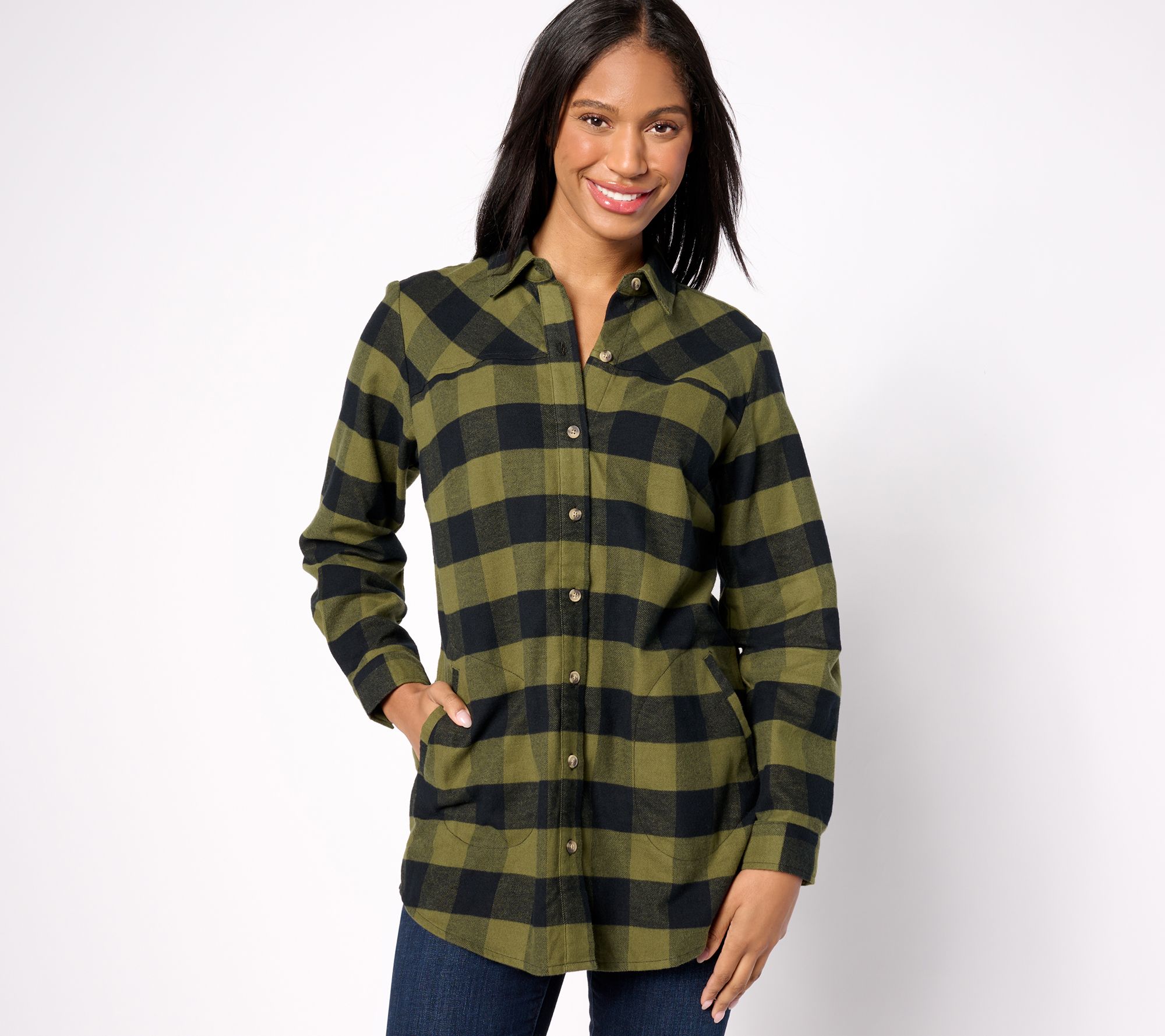 "As Is" Joan Rivers Regular Cotton Flannel Plaid Tunic - QVC.com