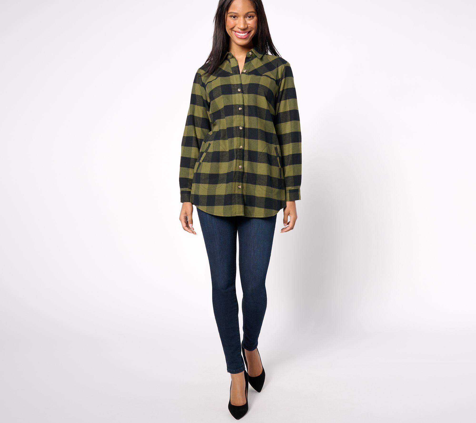 "As Is" Joan Rivers Regular Cotton Flannel Plaid Tunic - QVC.com