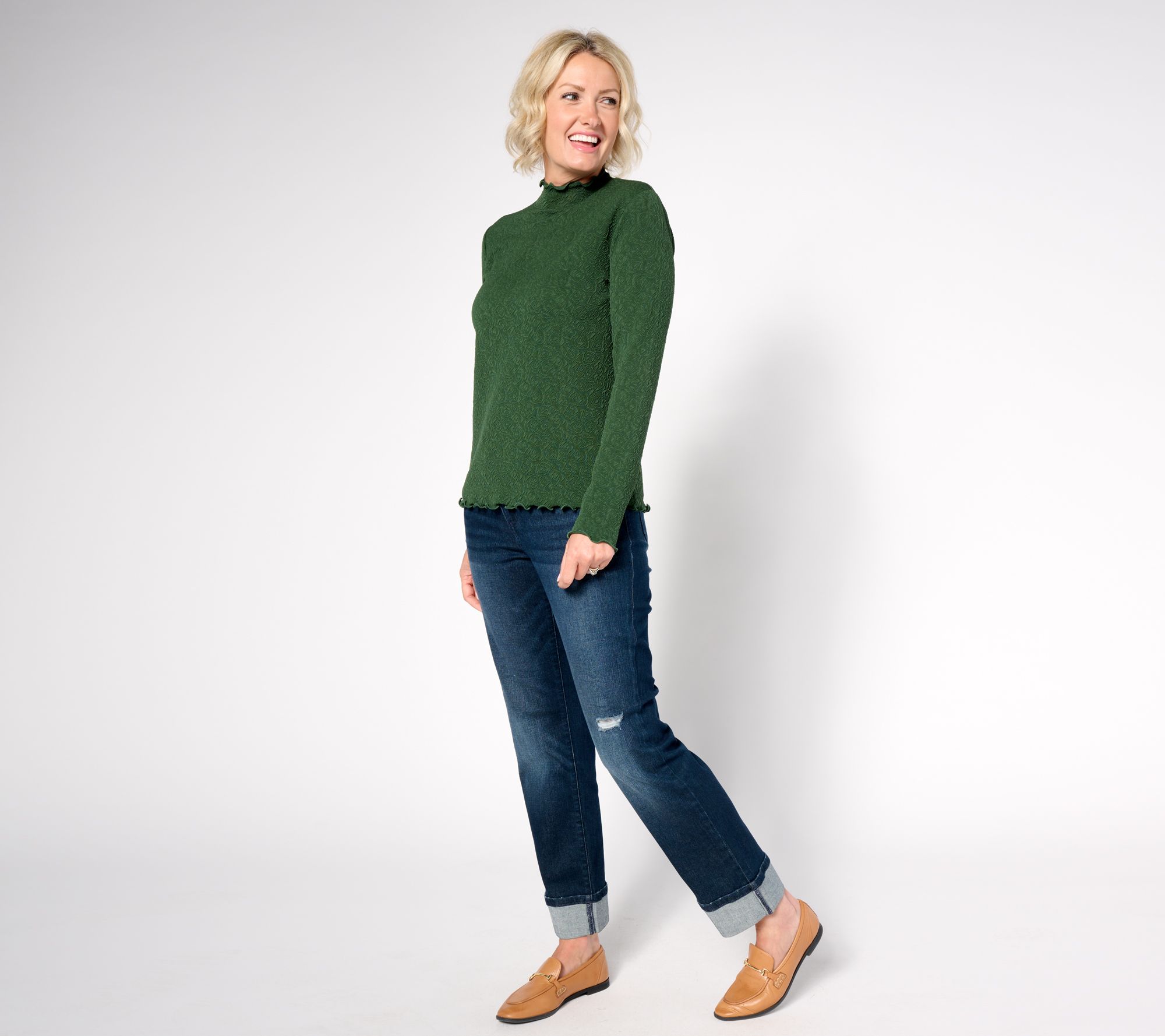 "As Is" Me by Jennie Garth Rosetta Knit Mock Neck Top - QVC.com